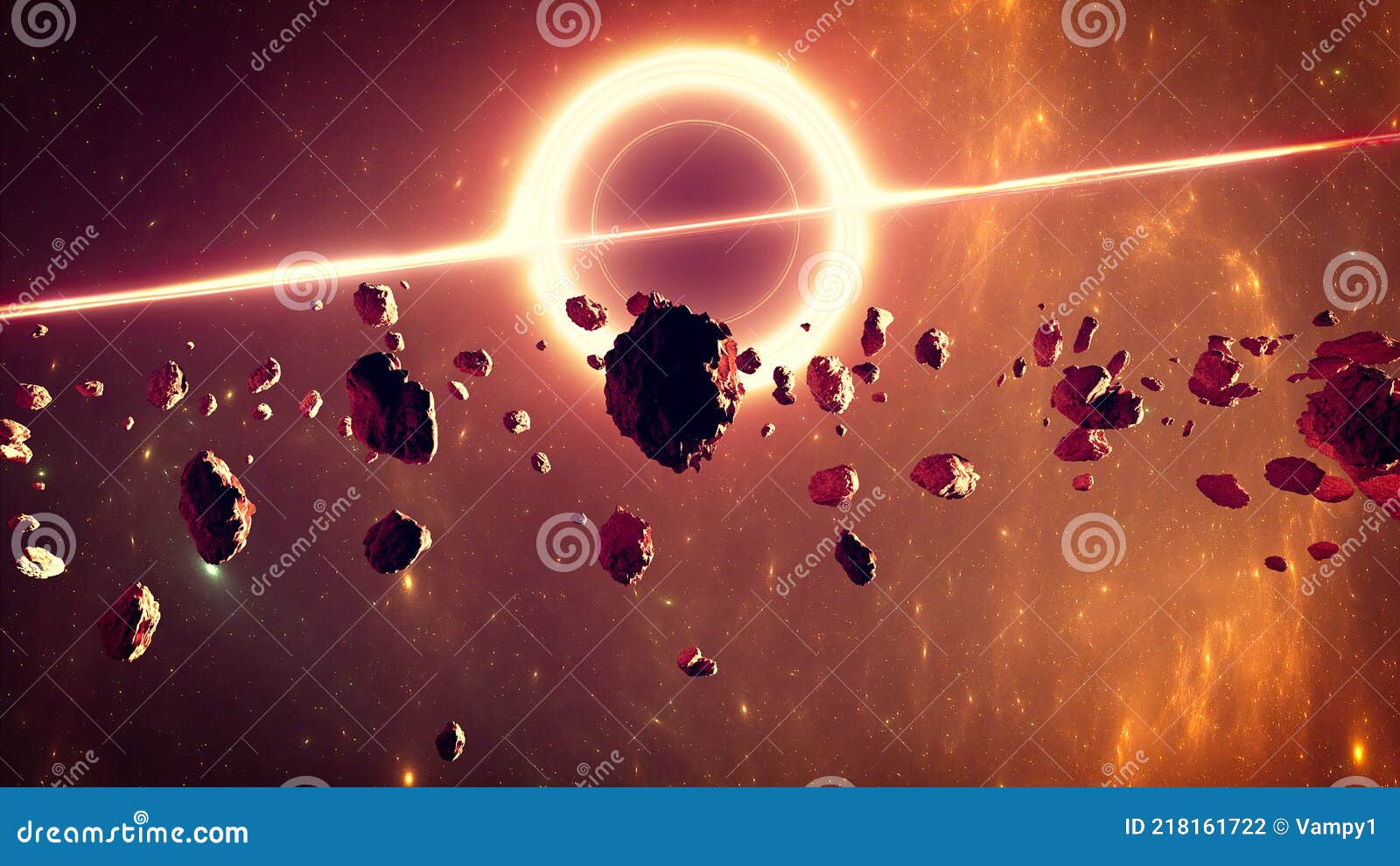 Supermassive Black Hole. Event Horizon. Asteroids. Planets And ...