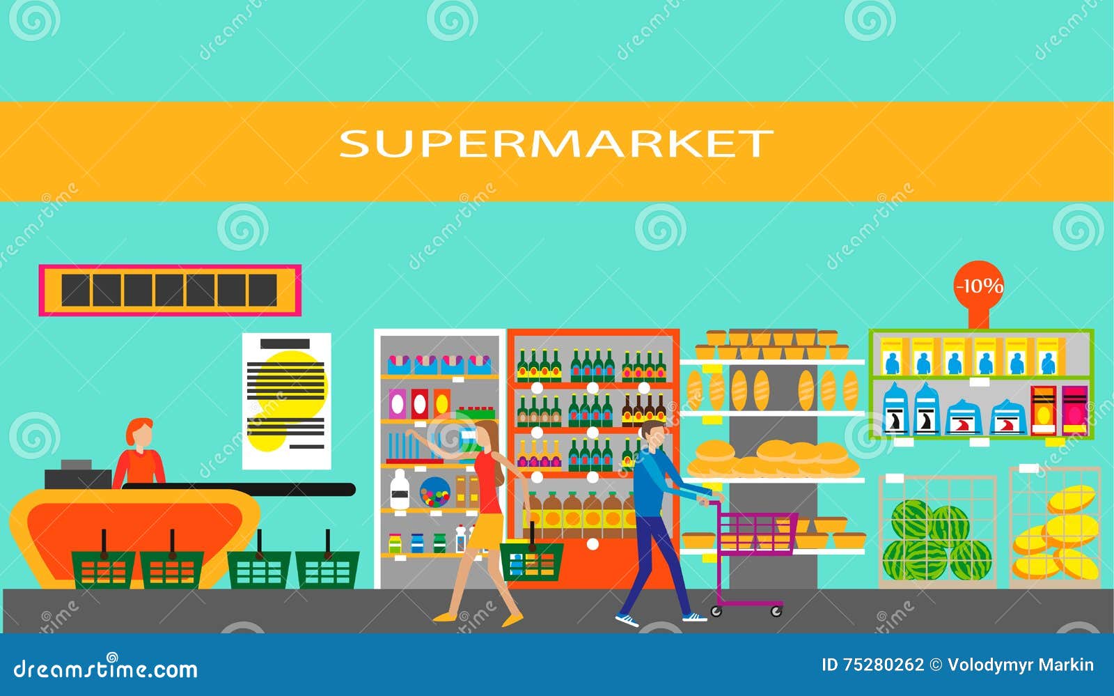 Supermercado En Estilo Plano Ilustración Del Vector Ilustración del ...