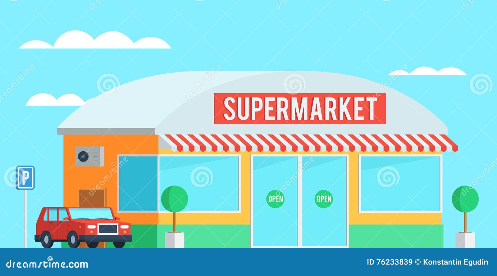 Supermercado Exterior Con Un Coche Ilustración del Vector - Ilustración ...