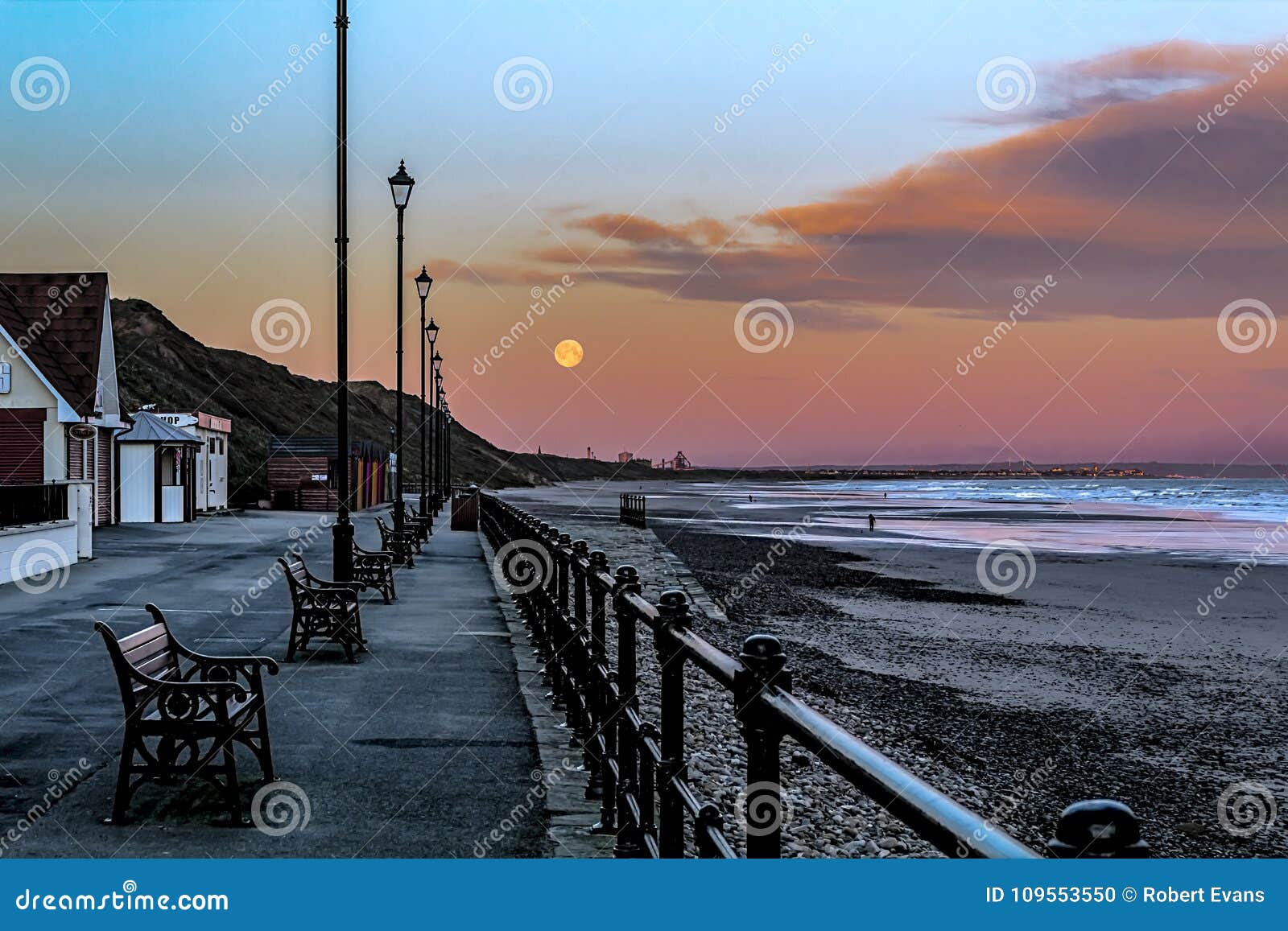 Supermoon Setting from Saltburn-by-the-sea. Stock Photo - Image of ...