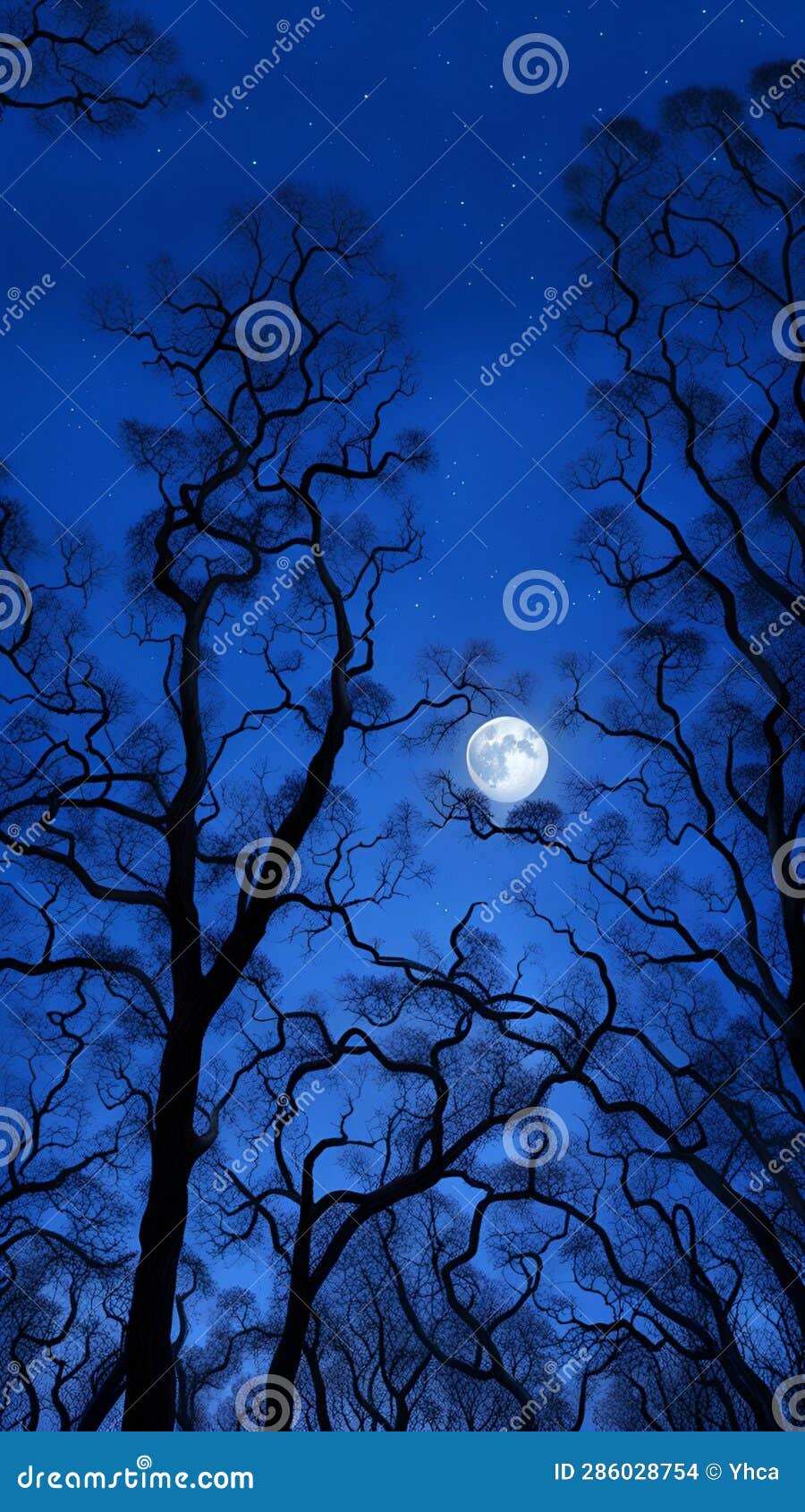 Supermoon with Trees Silhouette Illustration Artificial Intelligence ...