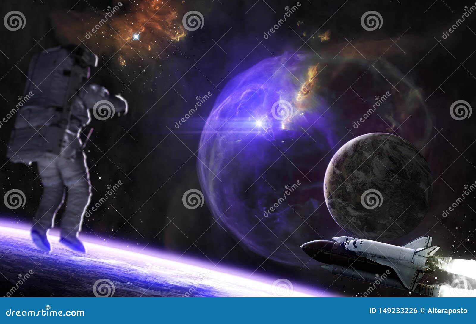 Supernova Explosion. Exoplanets, Astronaut in Deep Space Stock Photo ...