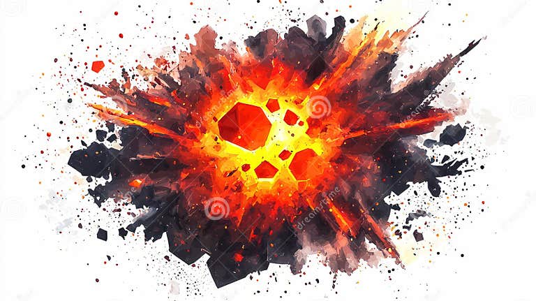 Supernova Explosion with Glowing Red Hexagons Expanding Outward, Low ...