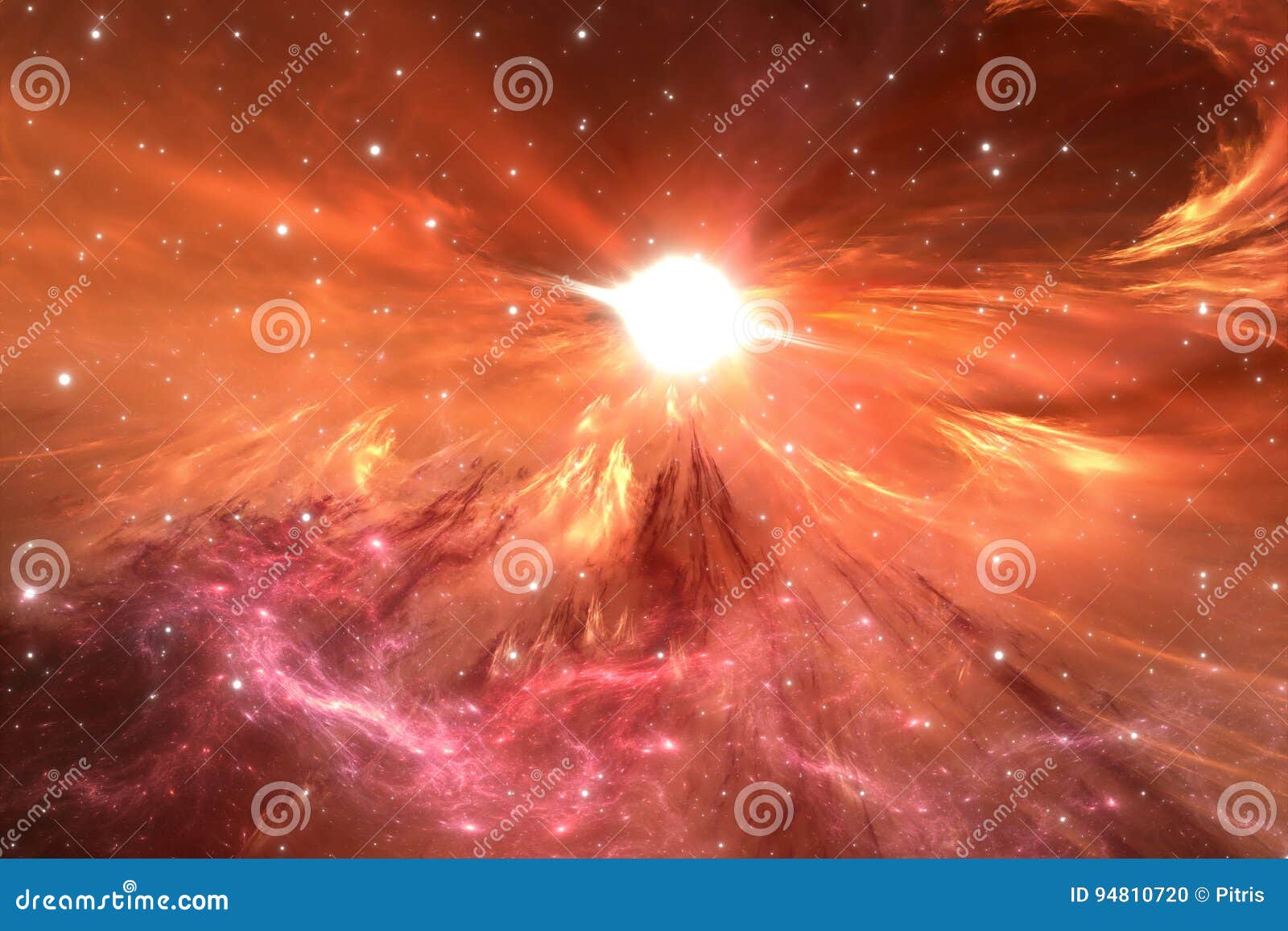 Supernova Explosion with Nebula in the Background Stock Illustration ...
