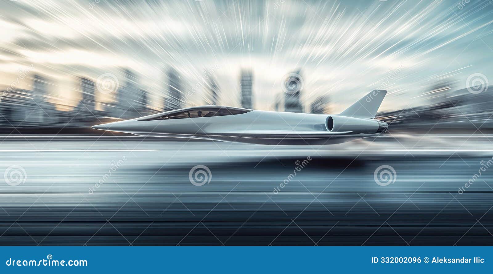 Supersonic Modern Plane Speeding Above the Runway. Motion Blur Trails ...