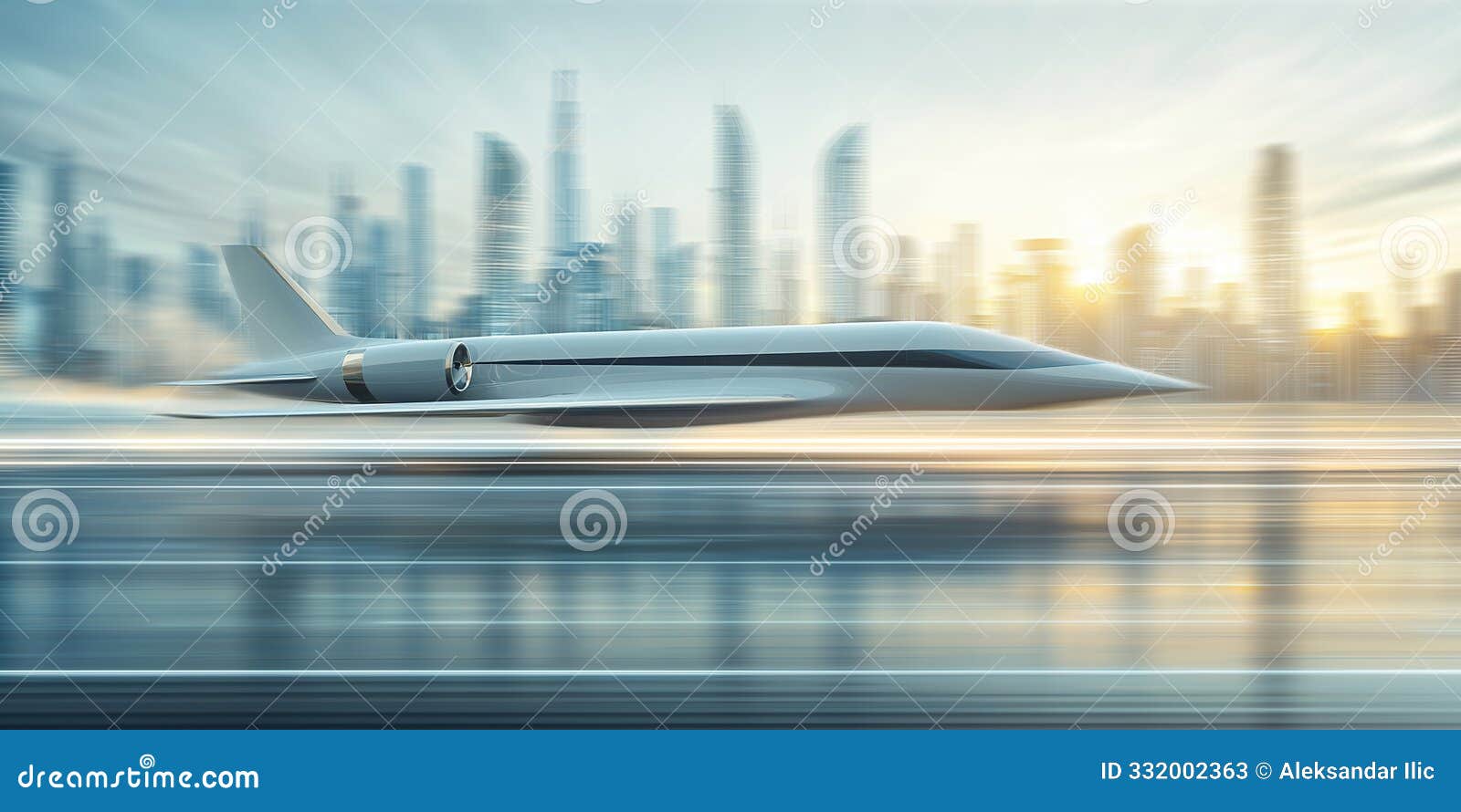 Supersonic Modern Plane Speeding Above the Runway. Motion Blur Trails ...