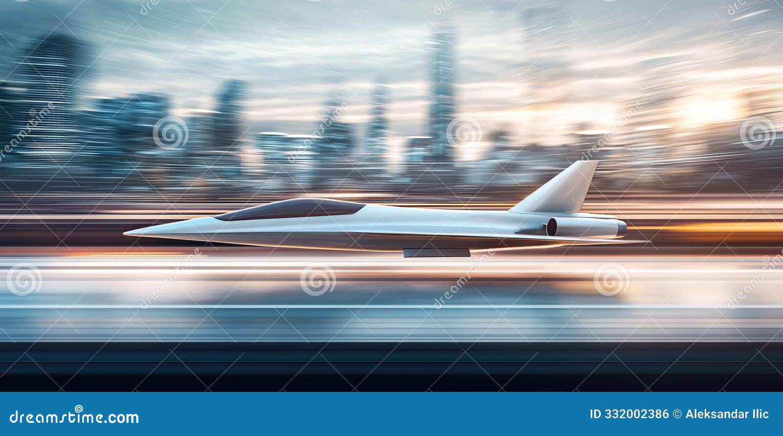 Supersonic Modern Plane Speeding Above the Runway. Motion Blur Trails ...