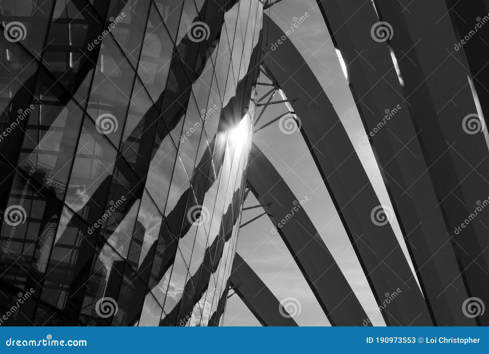 Superstructure of Curtain Walls and Huge Pillars Stock Image - Image of ...