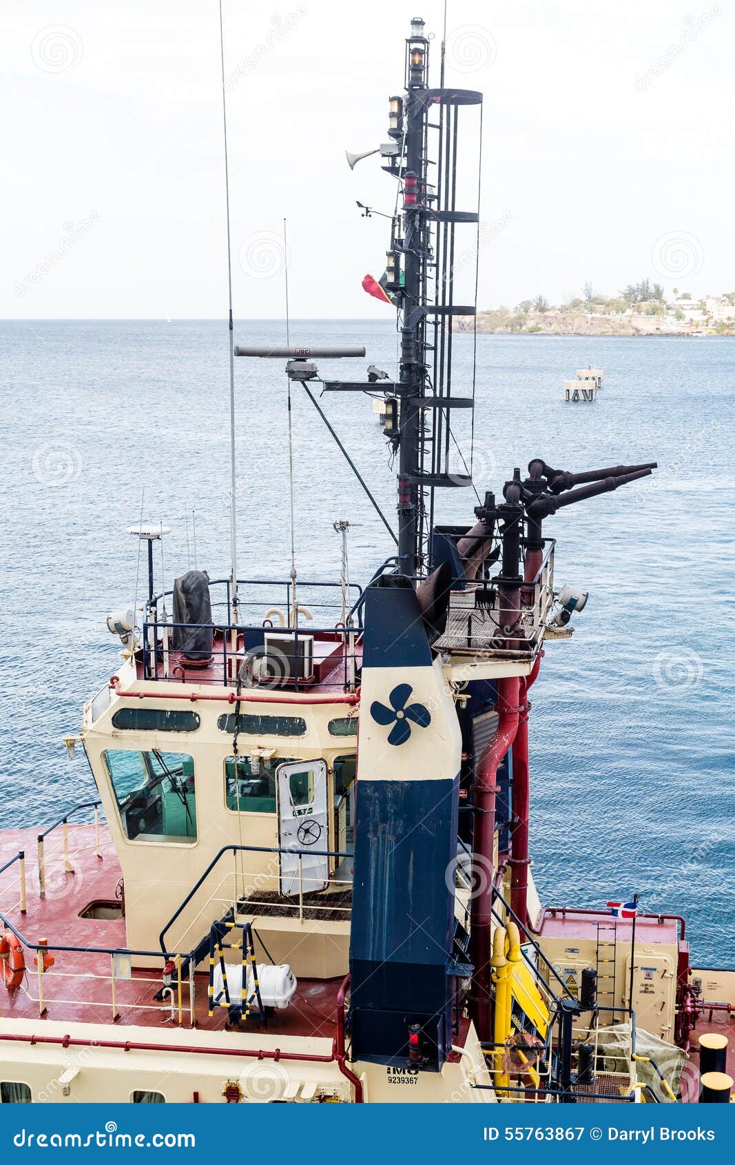 Superstructure of Red and Blue Tugboat Stock Image - Image of ...
