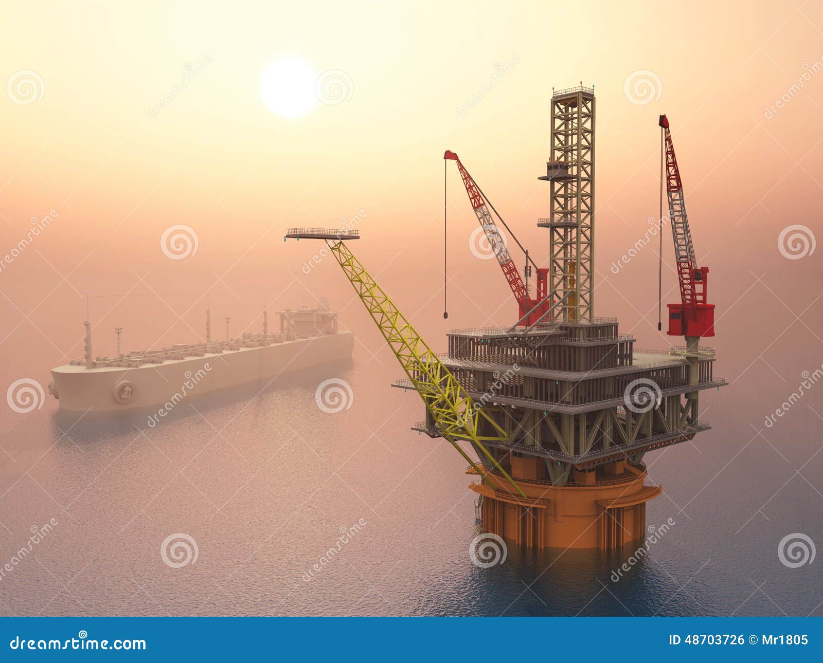 Supertanker and Oil Platform Stock Illustration - Illustration of ...
