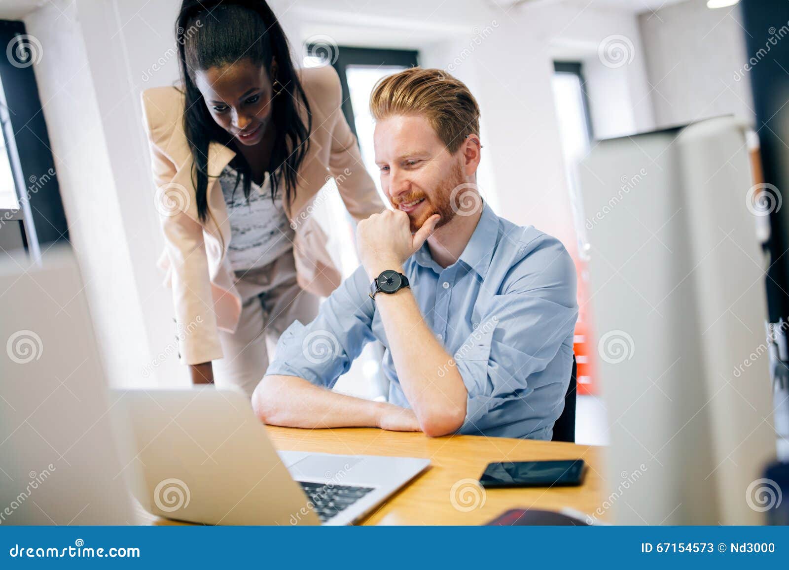 Supervising Colleague during Work Stock Image - Image of computer ...