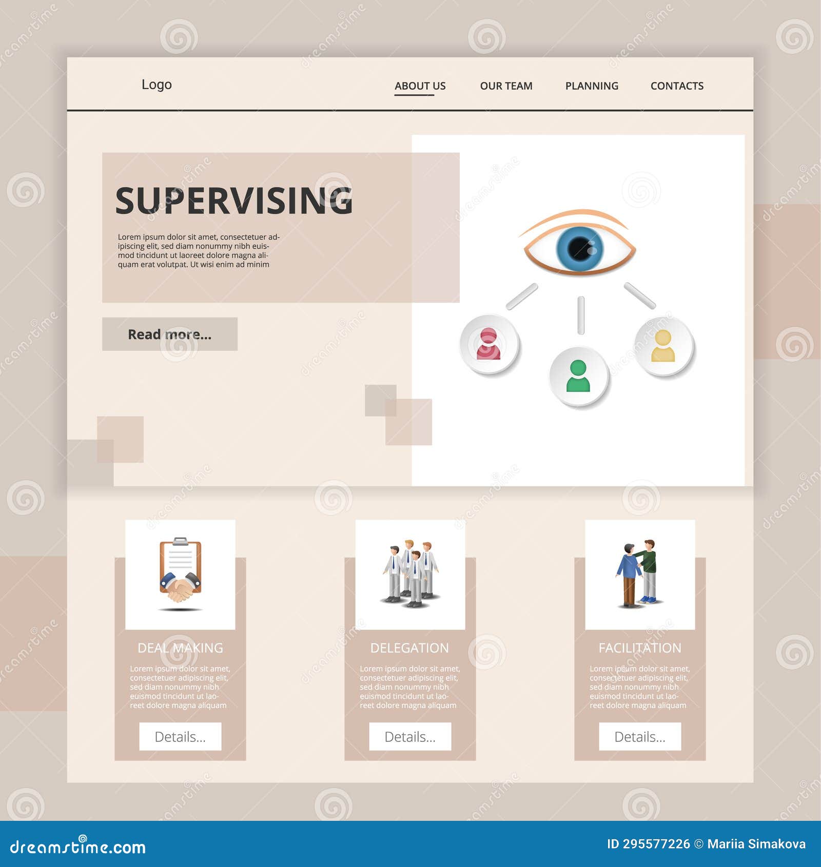 Supervising Flat Landing Page Website Template. Deal Making, Delegation ...
