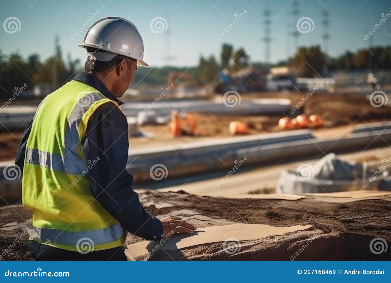 Supervision of Expressway Construction by Engineer. Stock Illustration ...