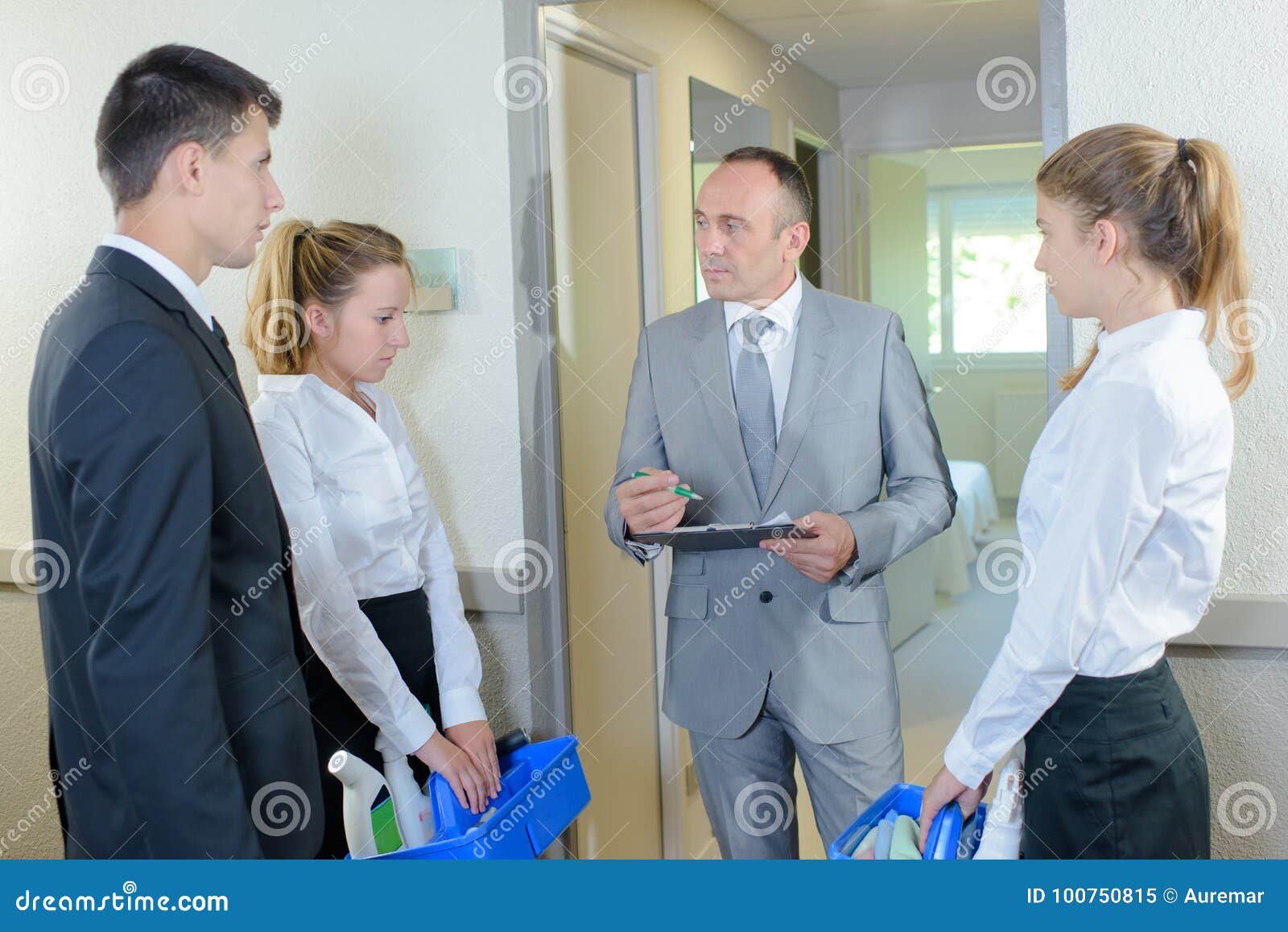 Supervisor Checking Cleaning Checklist Team Tasks Stock Image - Image ...