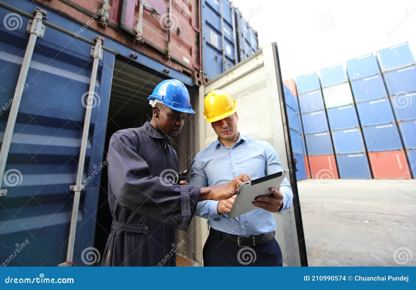 Supervisor Checking and Control Loading Containers Box from Cargo at ...