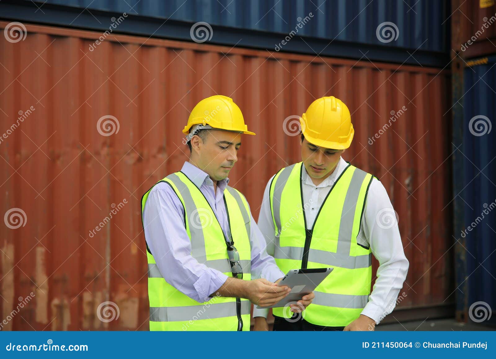 Supervisor Checking and Control Loading Containers Box from Cargo at ...