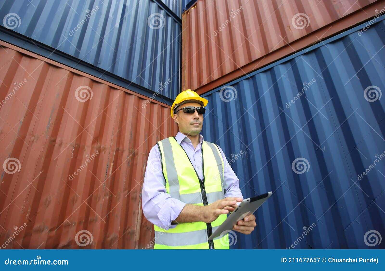 Supervisor Checking and Control Loading Containers Box from Cargo at ...