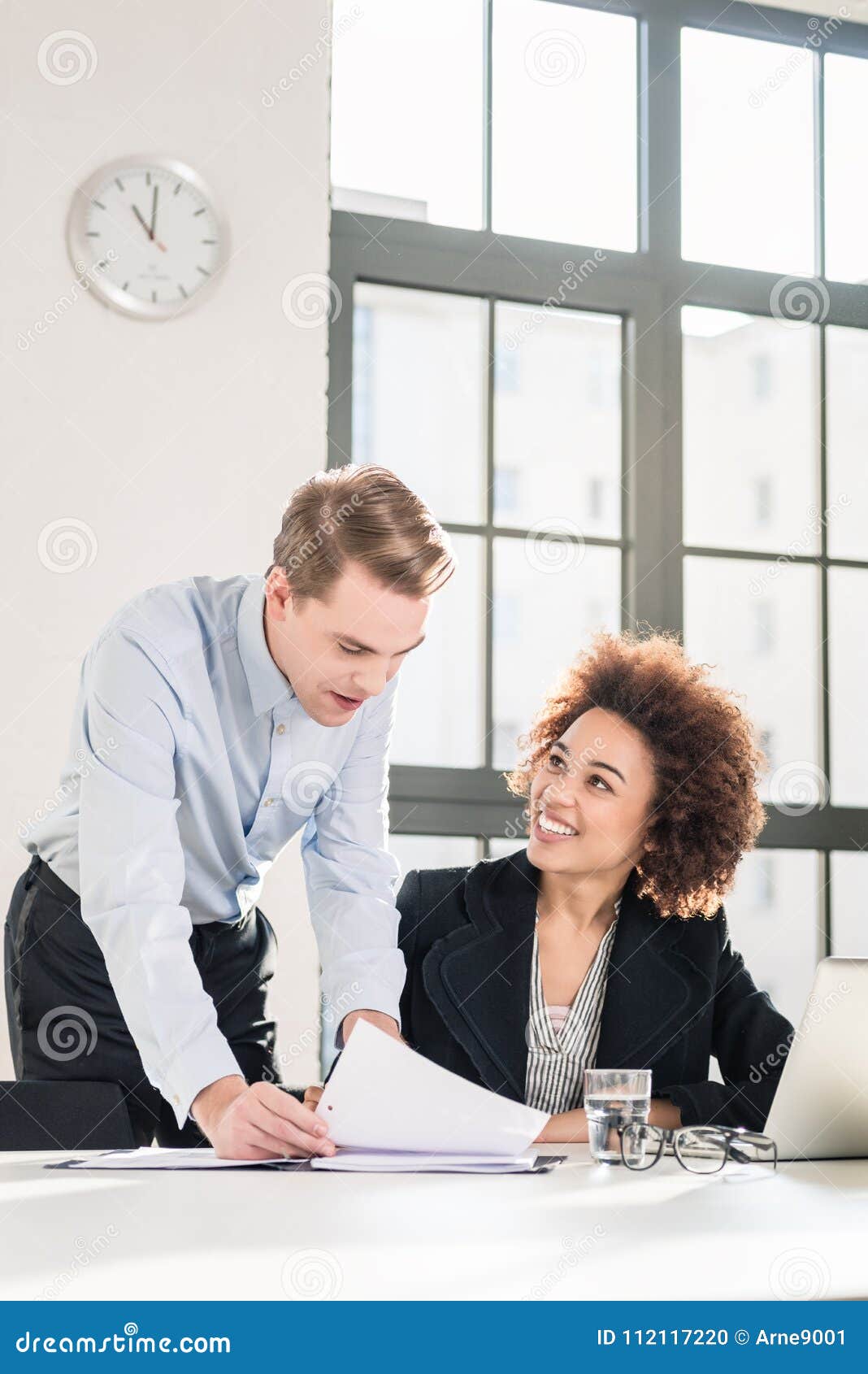 Supervisor Checking Statistics and Explaining the Results Stock Photo ...
