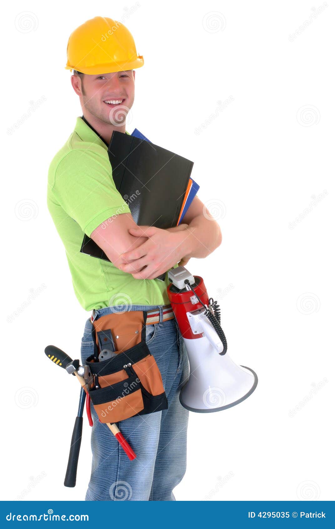 Supervisor con el megáfono imagen de archivo. Imagen de hermoso - 4295035