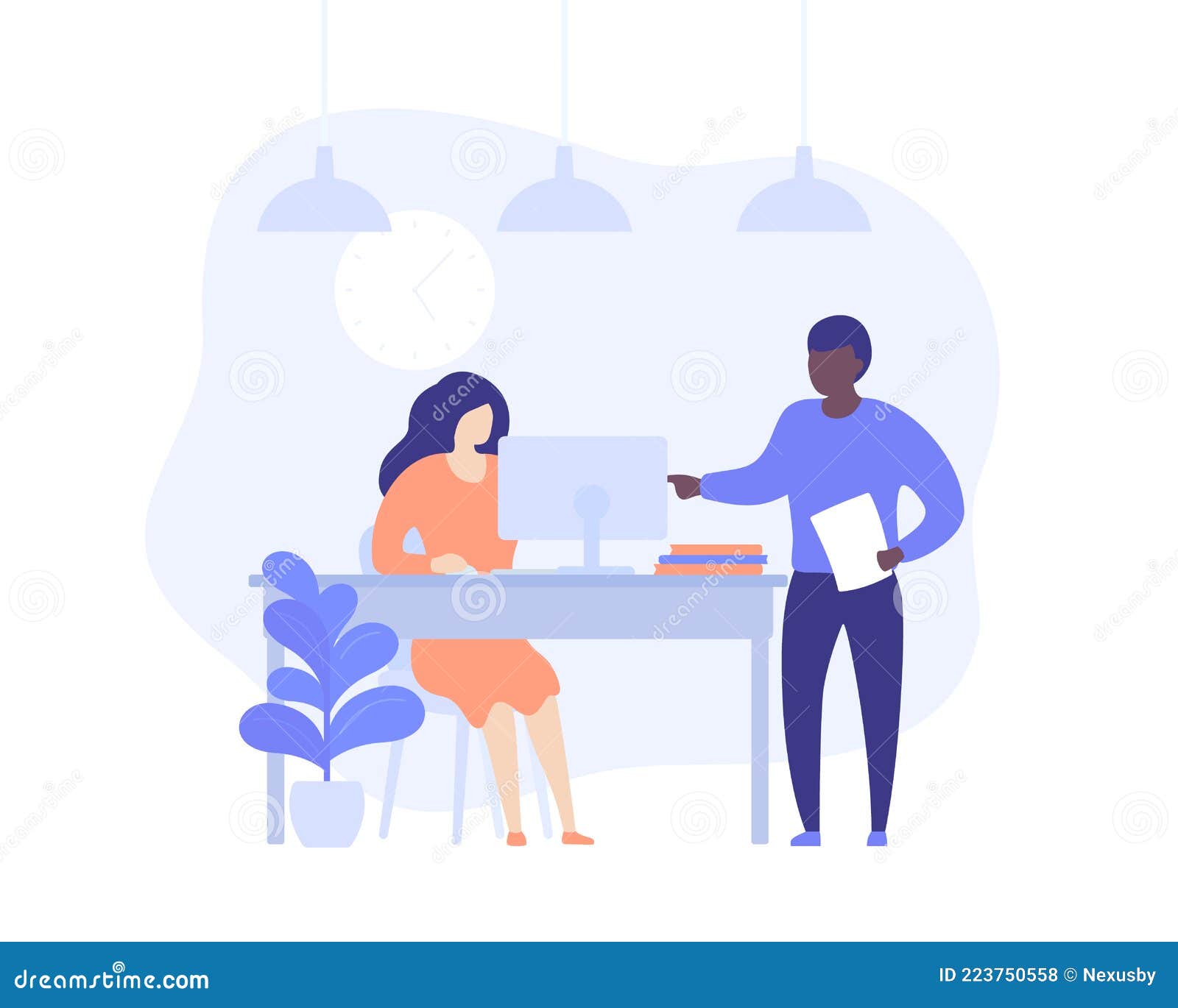 Supervisor and Employe Working at Computer, Vector Stock Vector ...