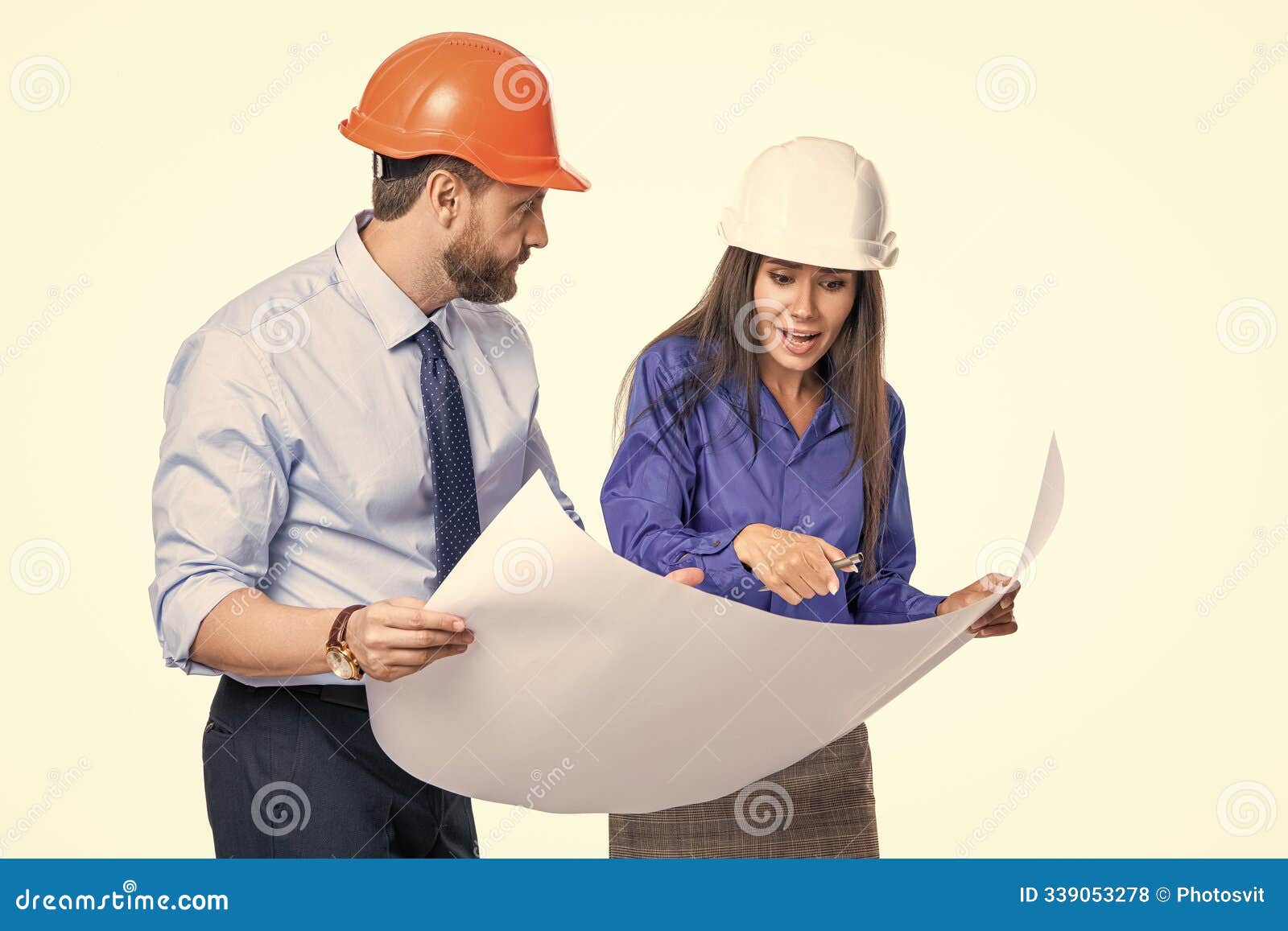 Supervisor Engineer with Blueprint. Plan Construction Project ...