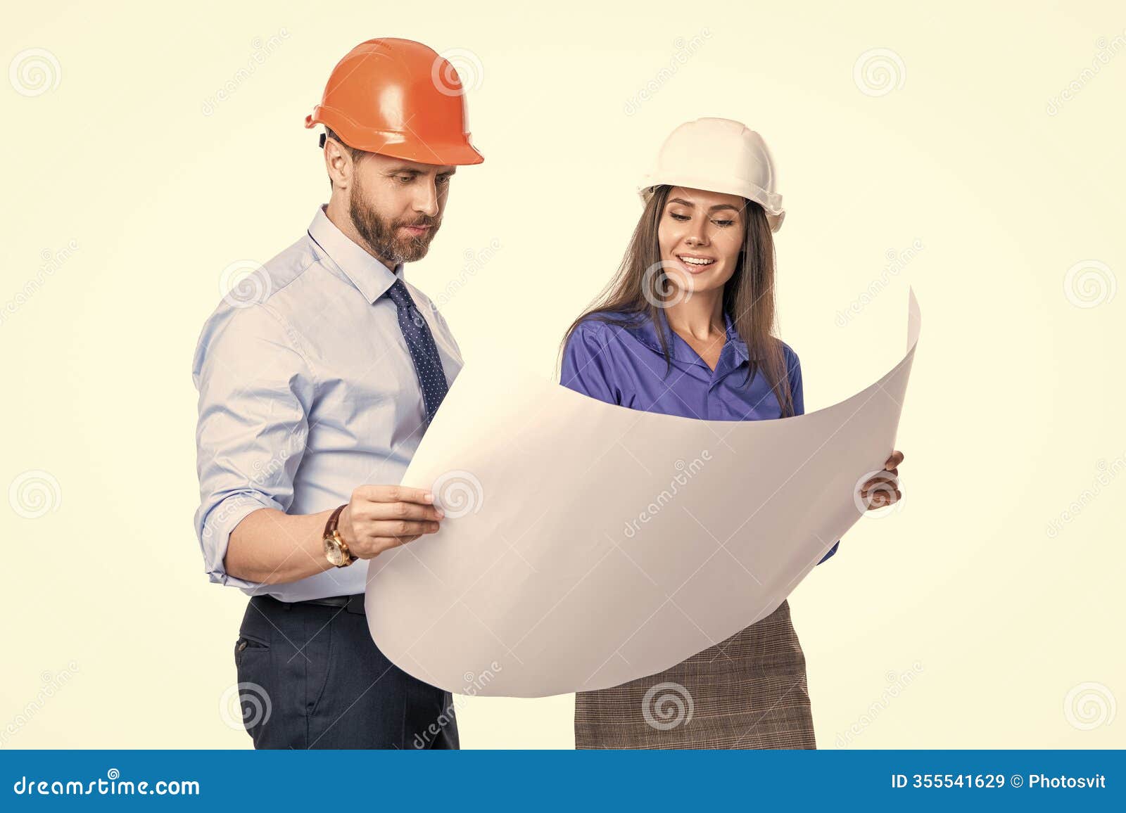 Supervisor Engineer with Blueprint. Plan Construction Project ...