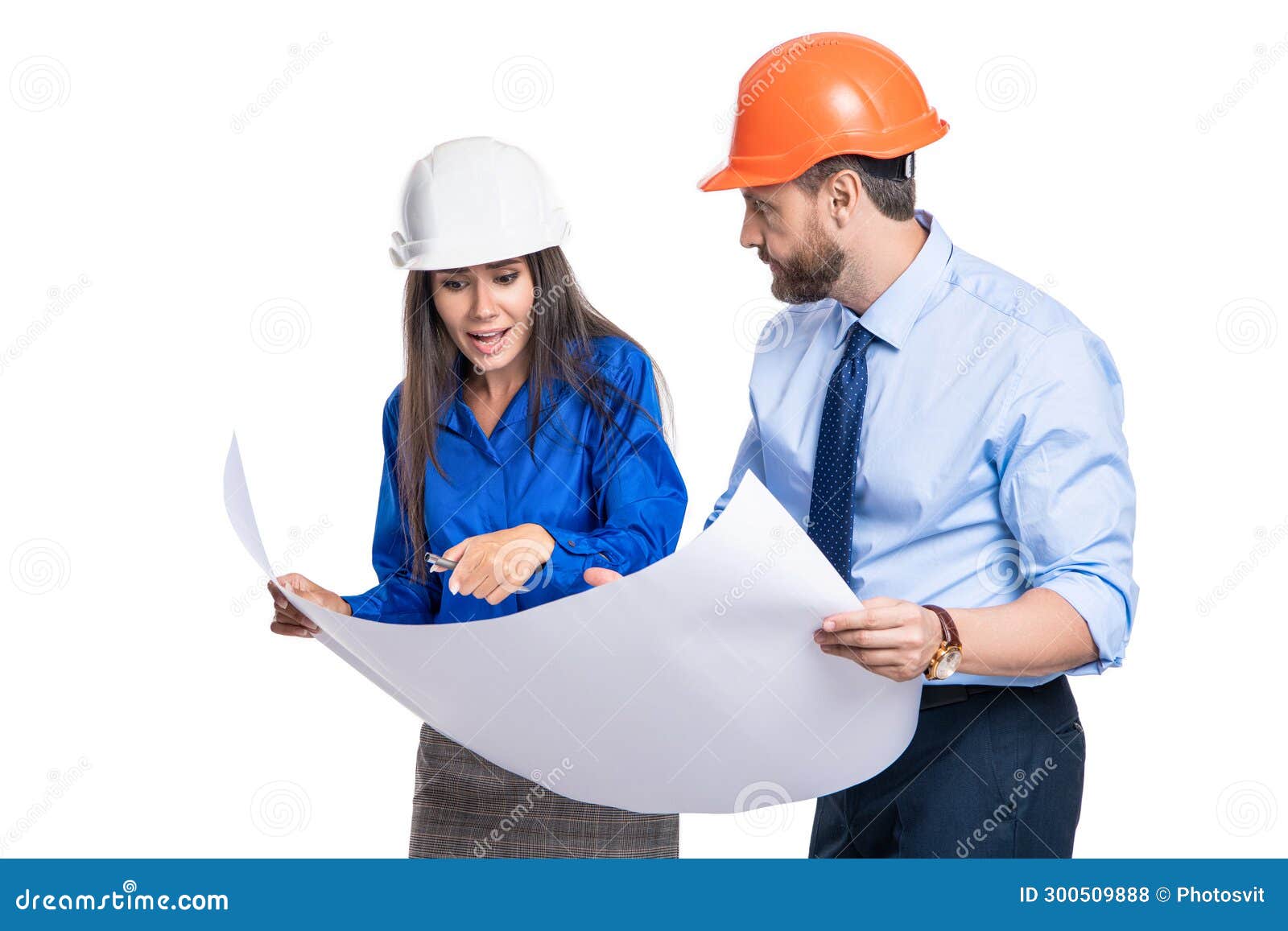 Supervisor Engineer with Blueprint. Plan Construction Project ...