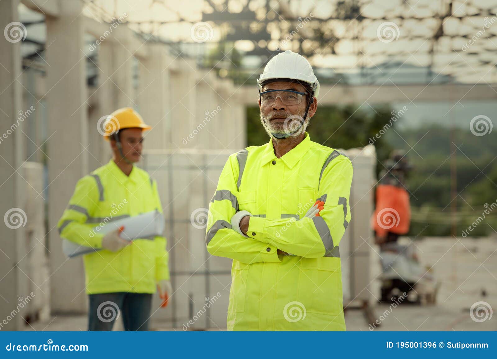 Supervisor and Engineering in the Construction Site and Blueprint Stock ...