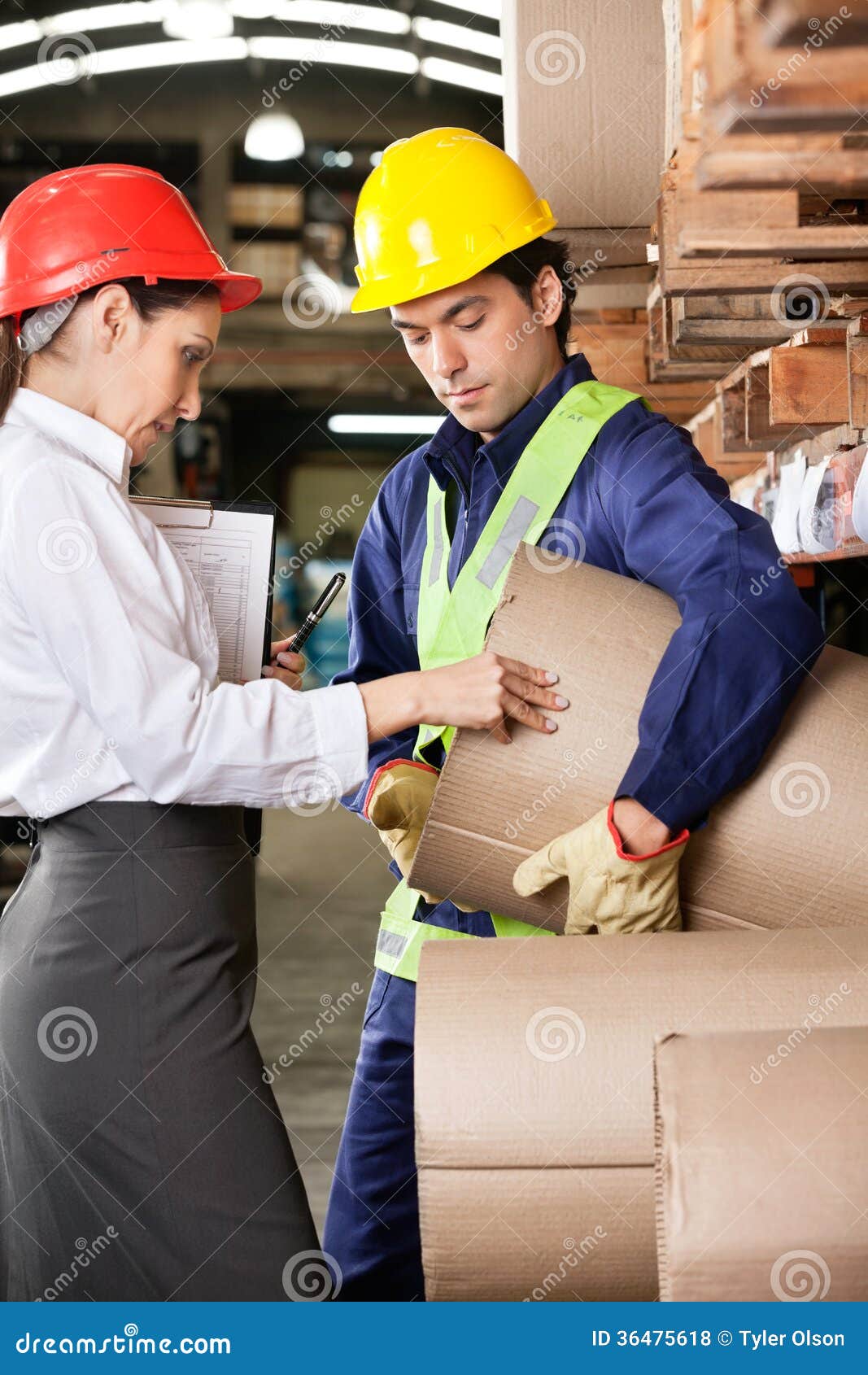Supervisor and Foreman Checking Cardboard at Stock Photo - Image of ...