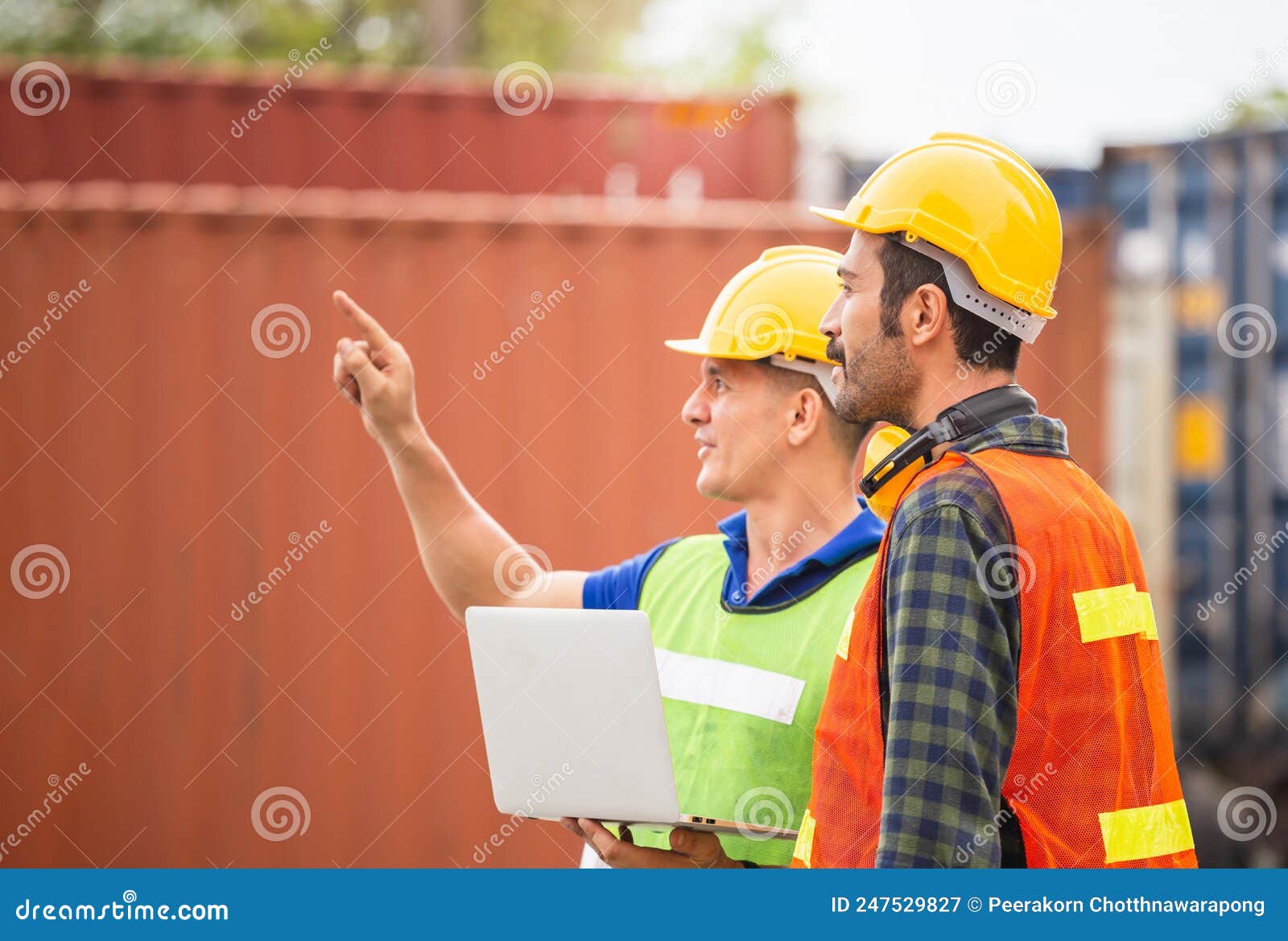 Supervisor and Foreman Worker Team in the Container Yard, Industrial ...
