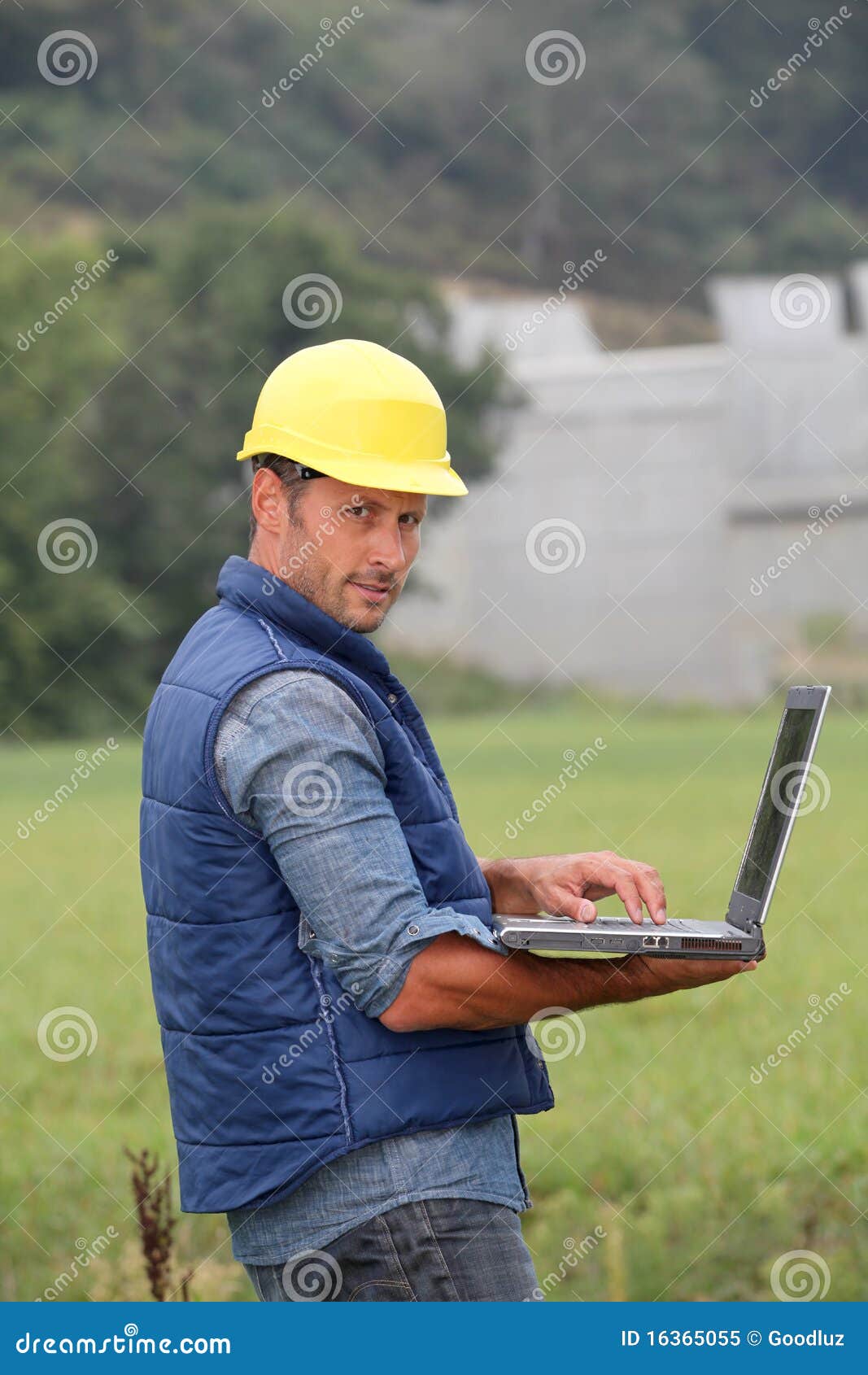 Supervisor with Helmet and Laptop Computer Stock Image - Image of ...