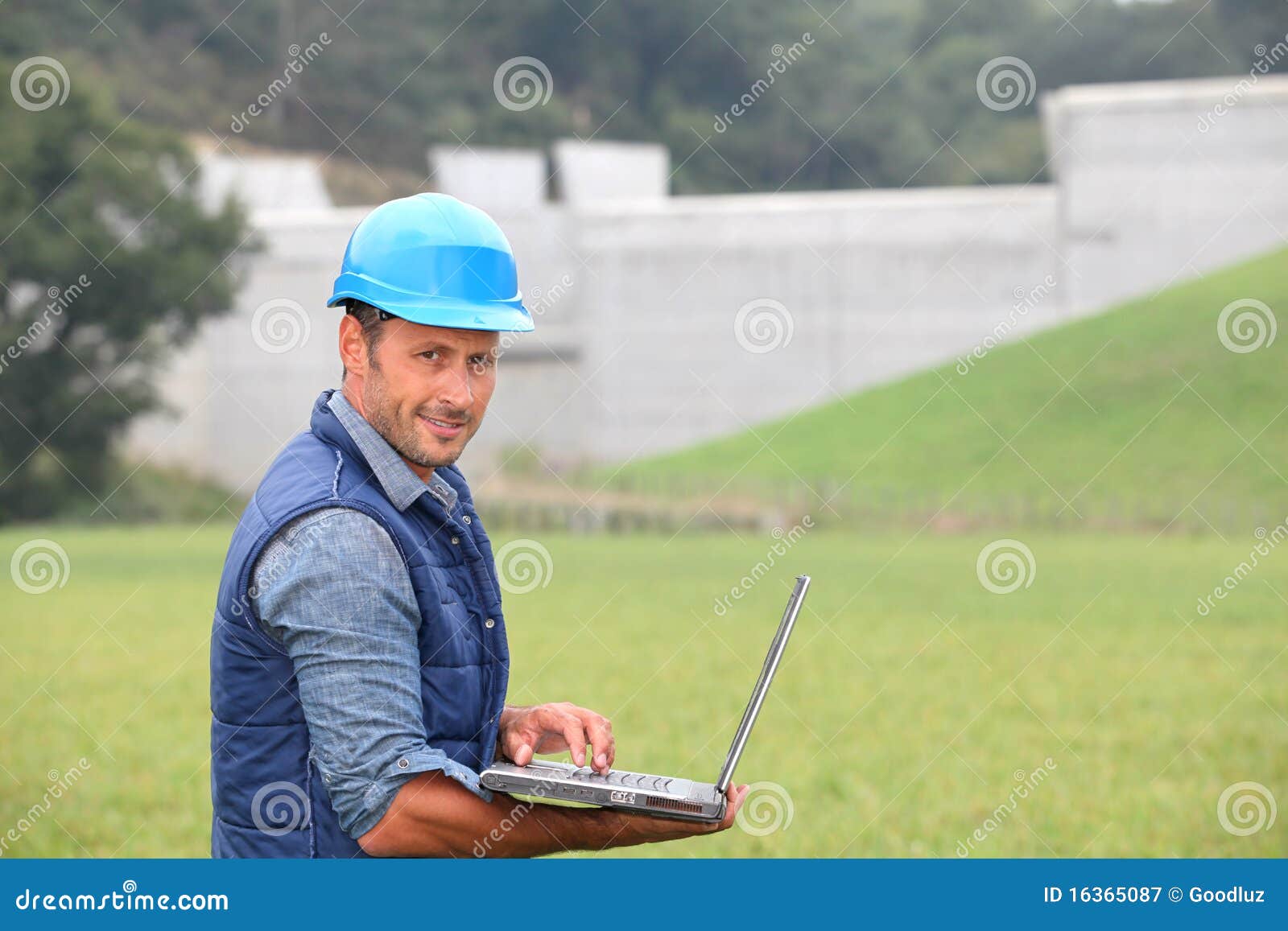 Supervisor with Helmet and Laptop Computer Stock Image - Image of ...