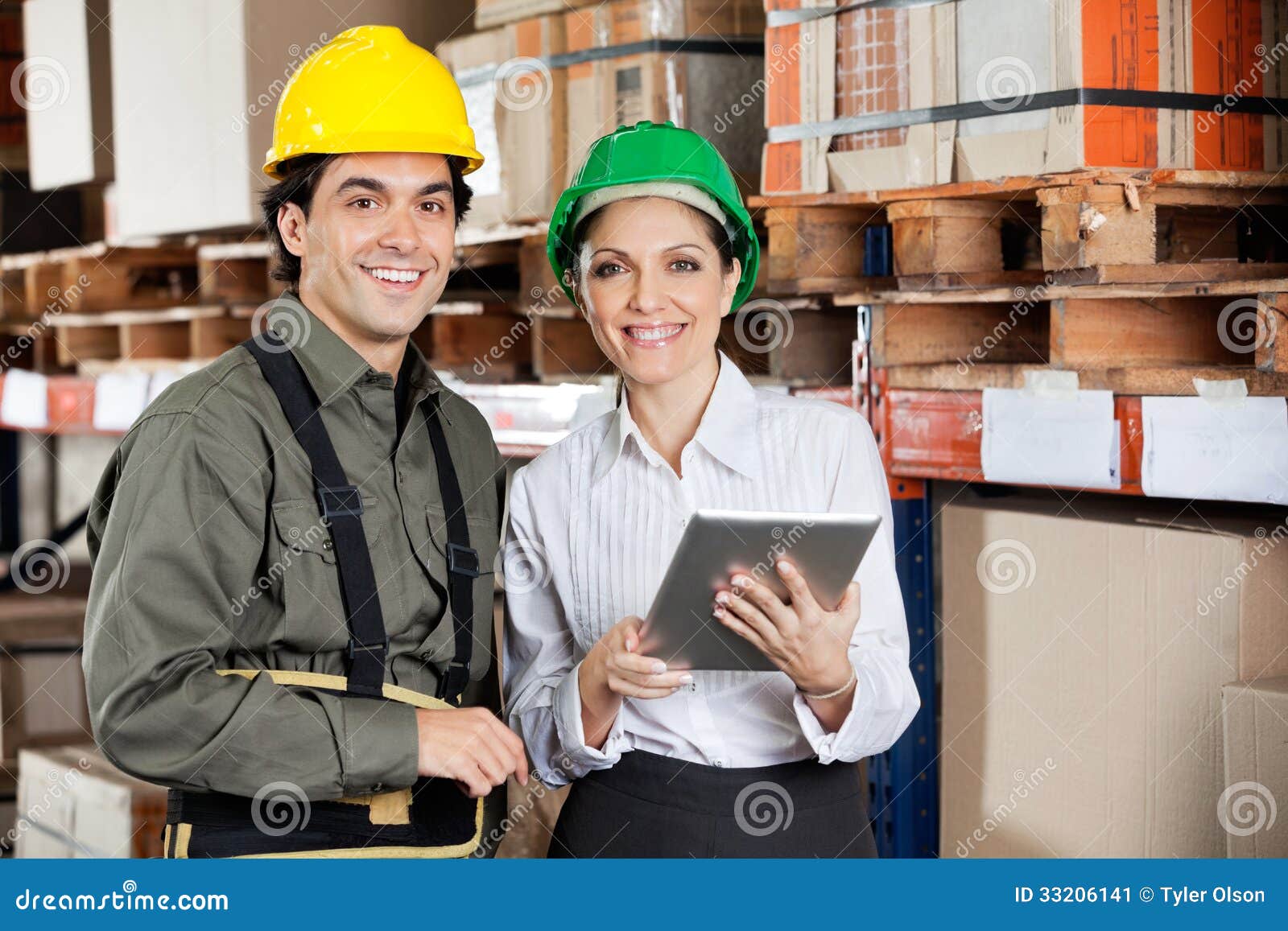 Supervisor Instructing Foreman at Warehouse Stock Image - Image of ...