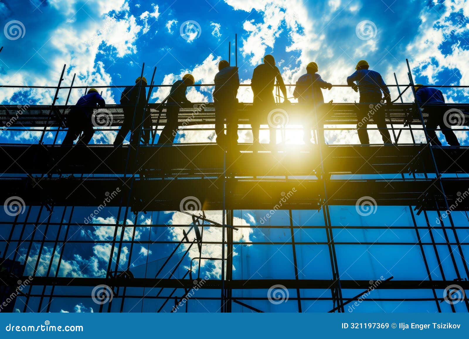 Supervisor Overseeing Construction Crew Working on Tall Building ...