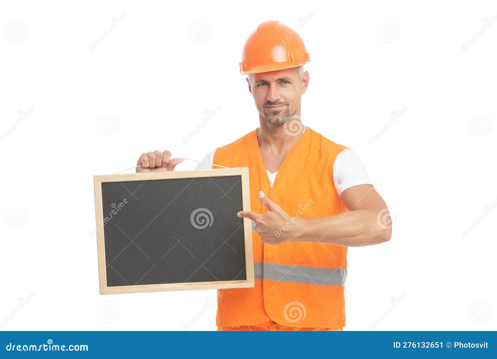 Supervisor Pointing on Advertisement in White Studio. Supervisor Show ...