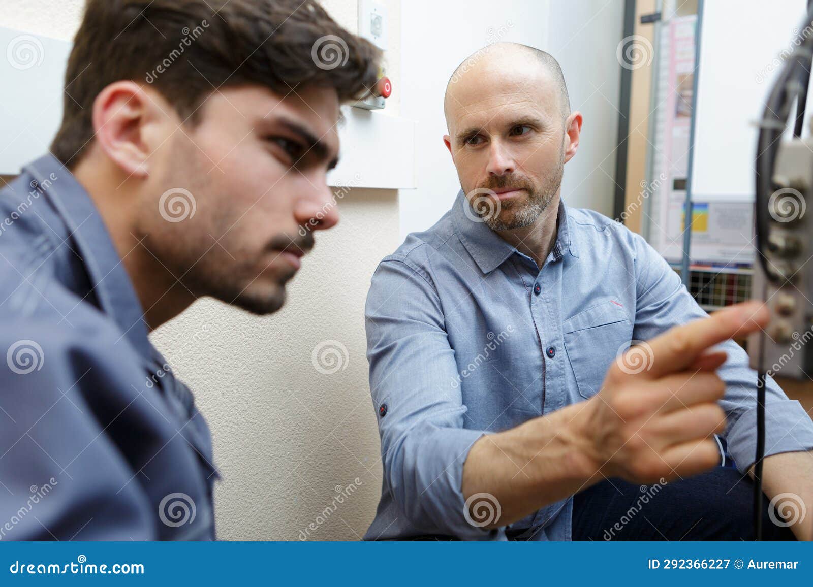 Supervisor Pointing at Button Stock Image - Image of profession, boiler ...