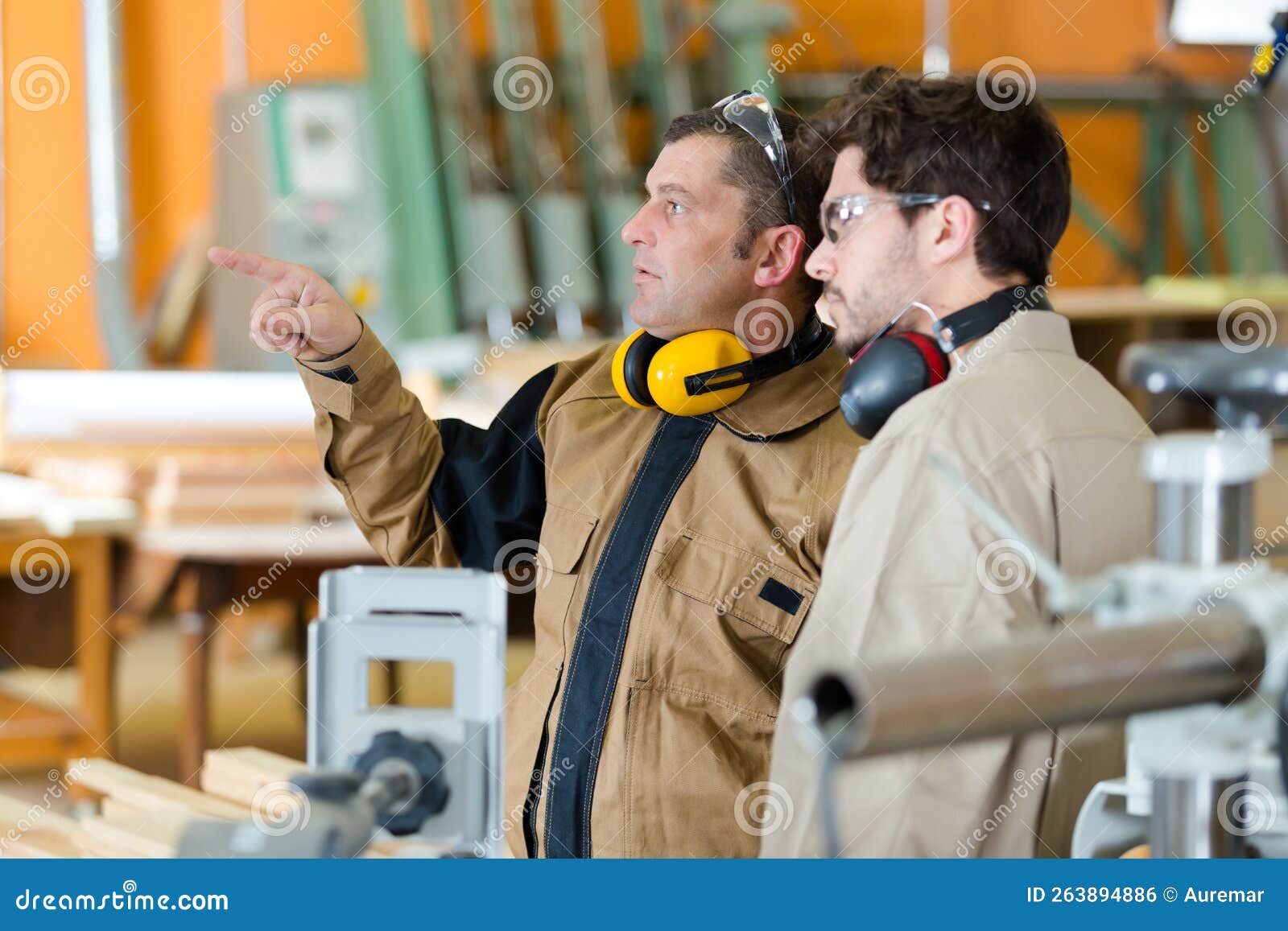 Supervisor Pointing at Important Job for Worker Stock Photo - Image of ...