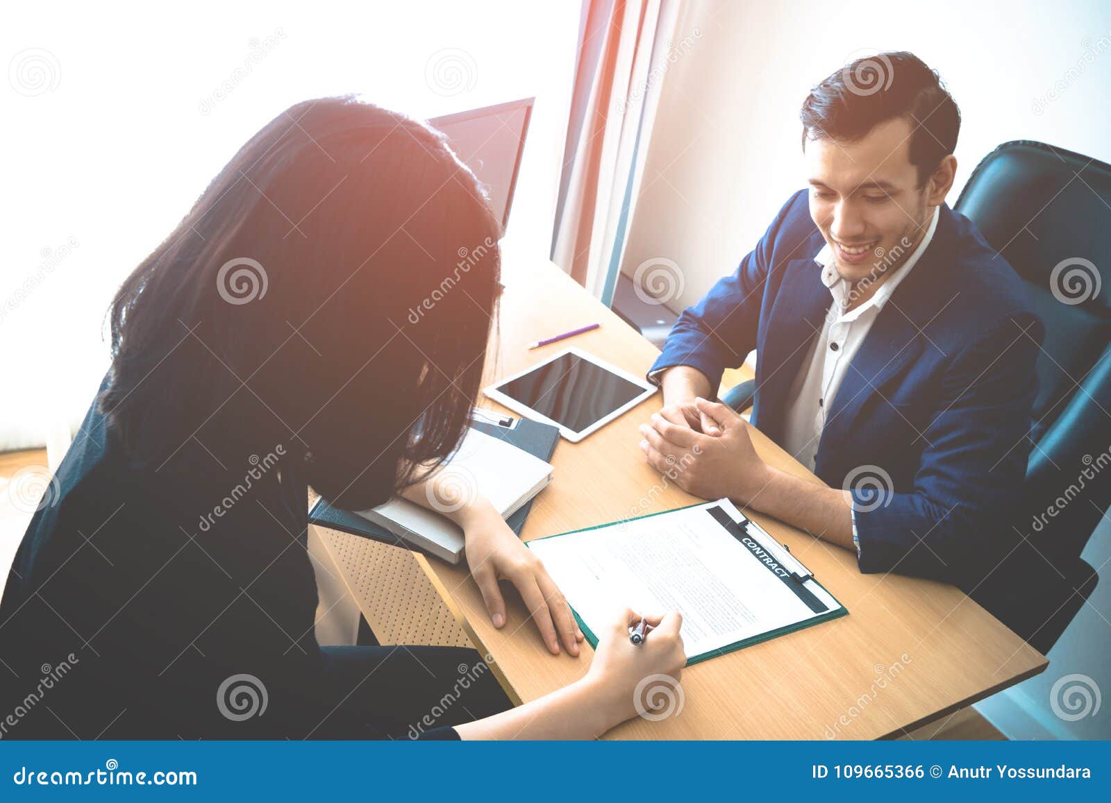 Supervisor Smiling between Job Interviewing a Female Worker Stock Photo ...