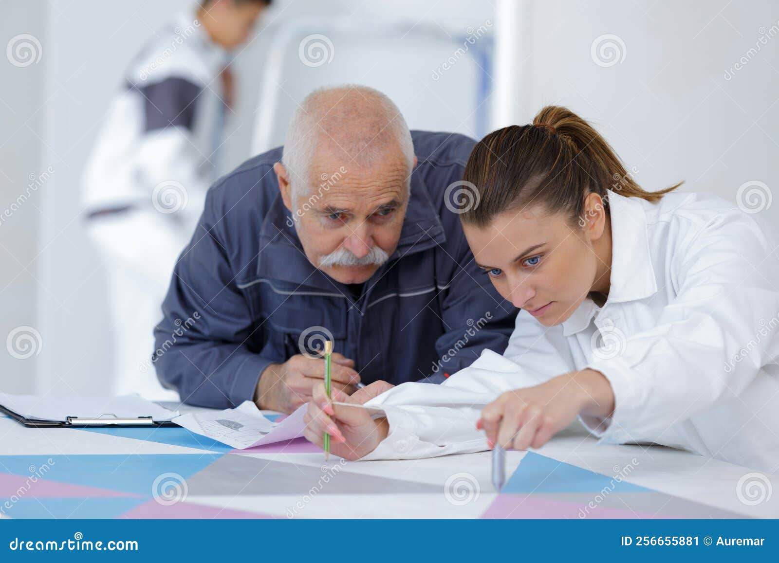 Supervisor Watching Female Apprentice Decorator Stock Image - Image of ...
