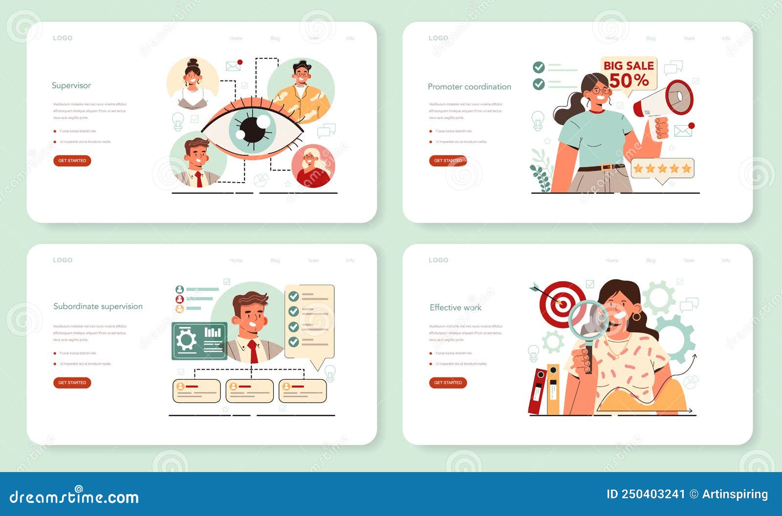 Supervisor Web Banner or Landing Page Set. Manager Guiding Employees ...