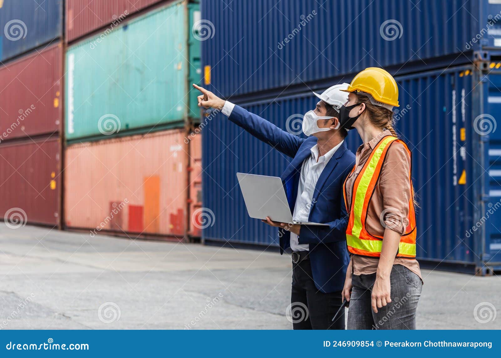 Supervisor and Worker in the Container Yard, Industrial Engineer and ...