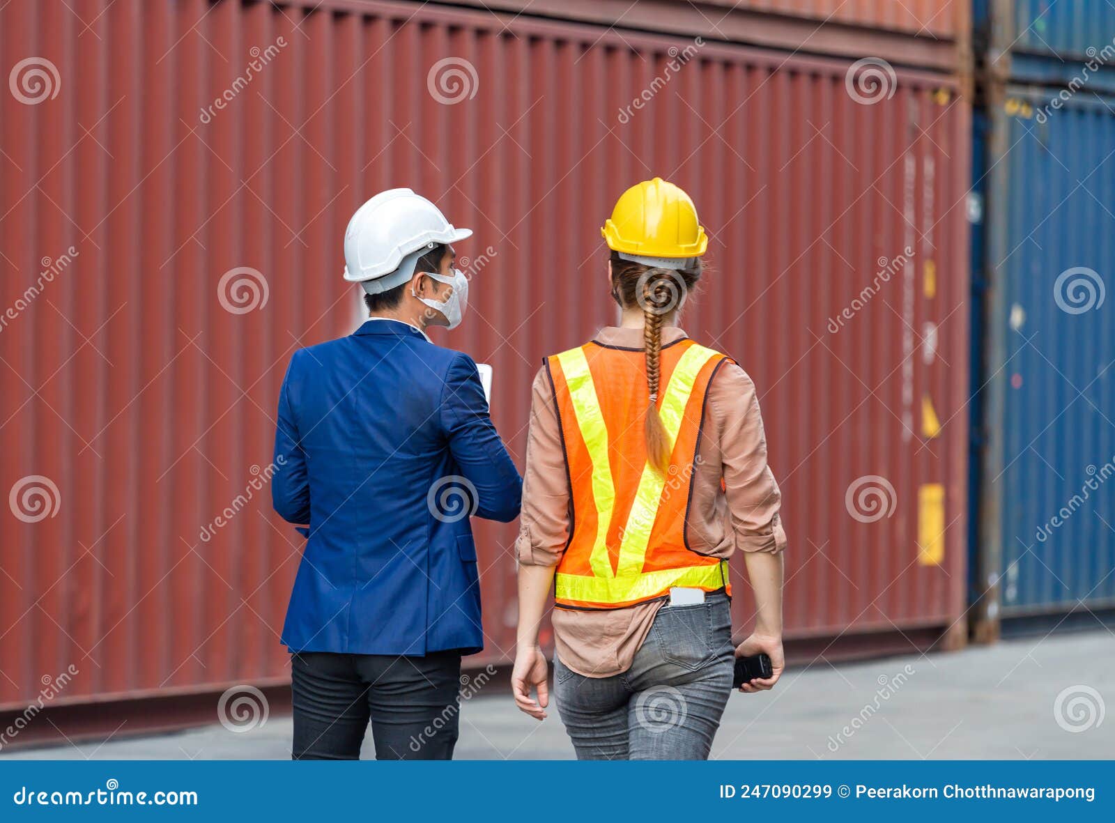 Supervisor and Worker in the Container Yard, Industrial Engineer and ...