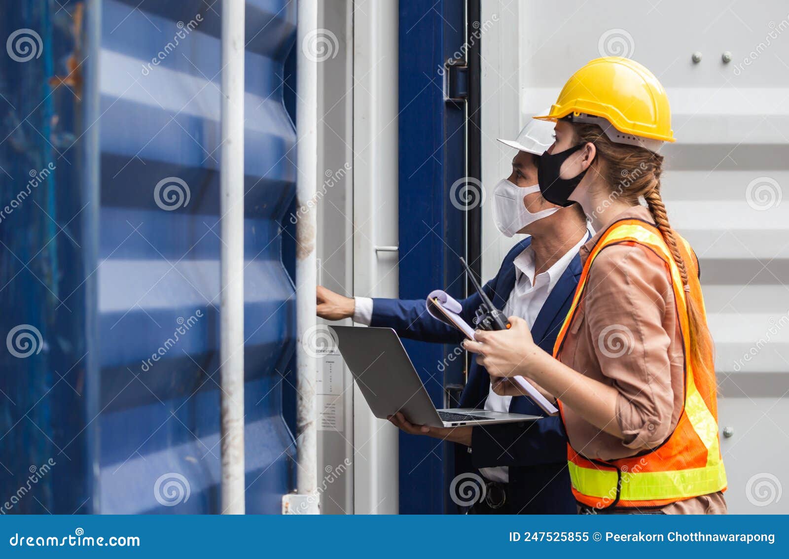 Supervisor and Worker in the Container Yard, Industrial Engineer and ...