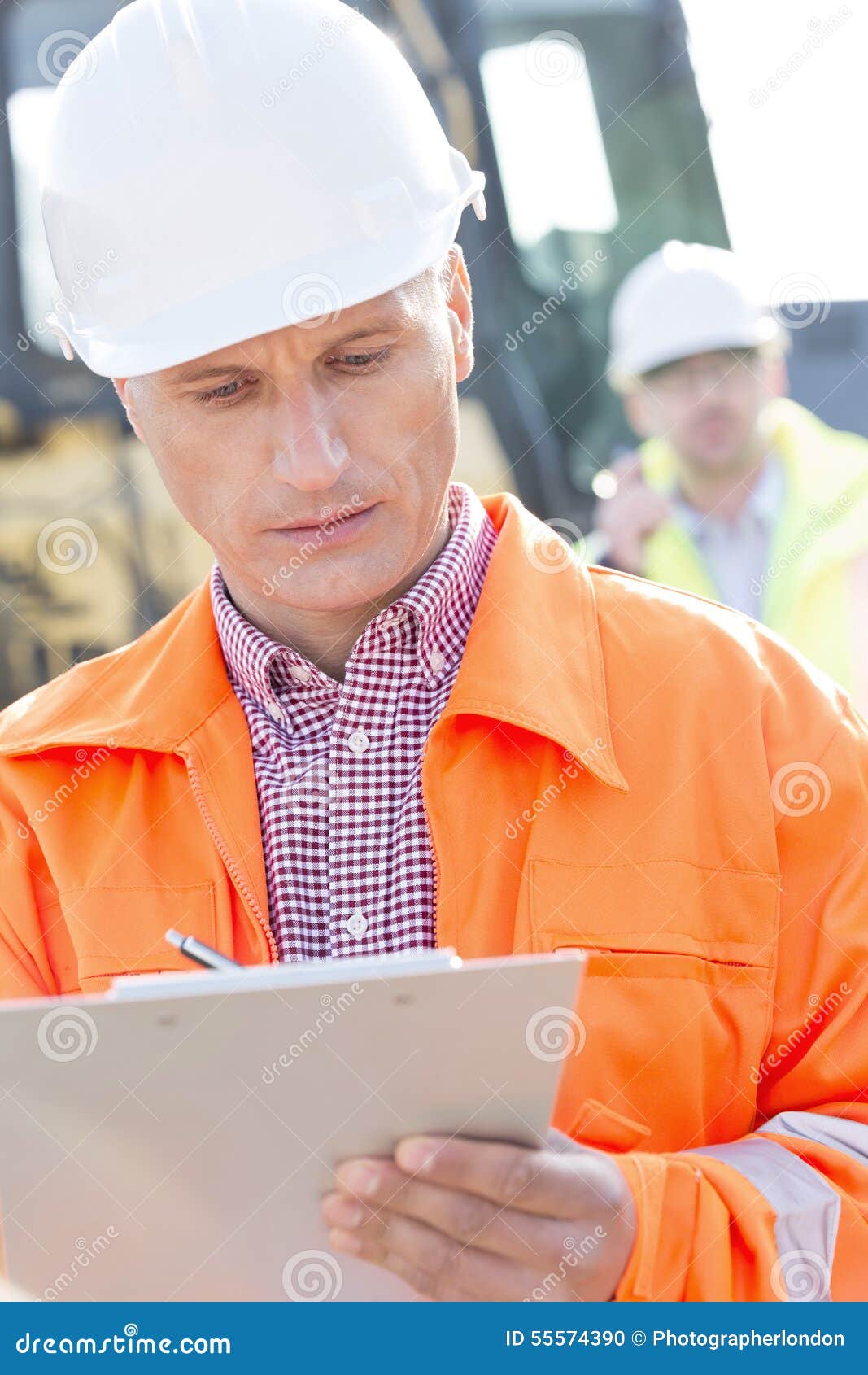 Supervisor Writing Clipboard Construction Site Colleague Background ...