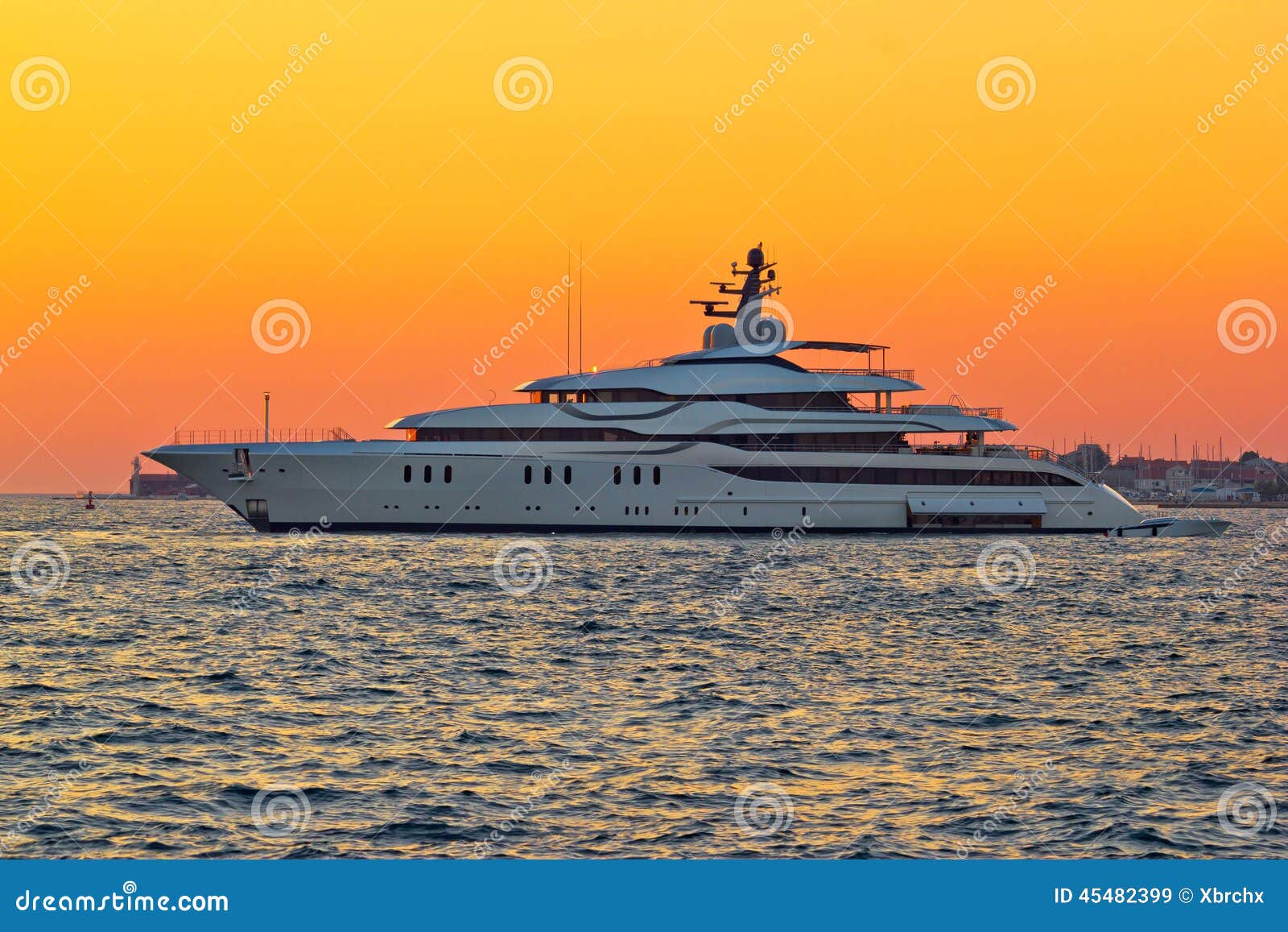 Superyacht on Yellow Sunset View Stock Image - Image of dusk, shadow ...