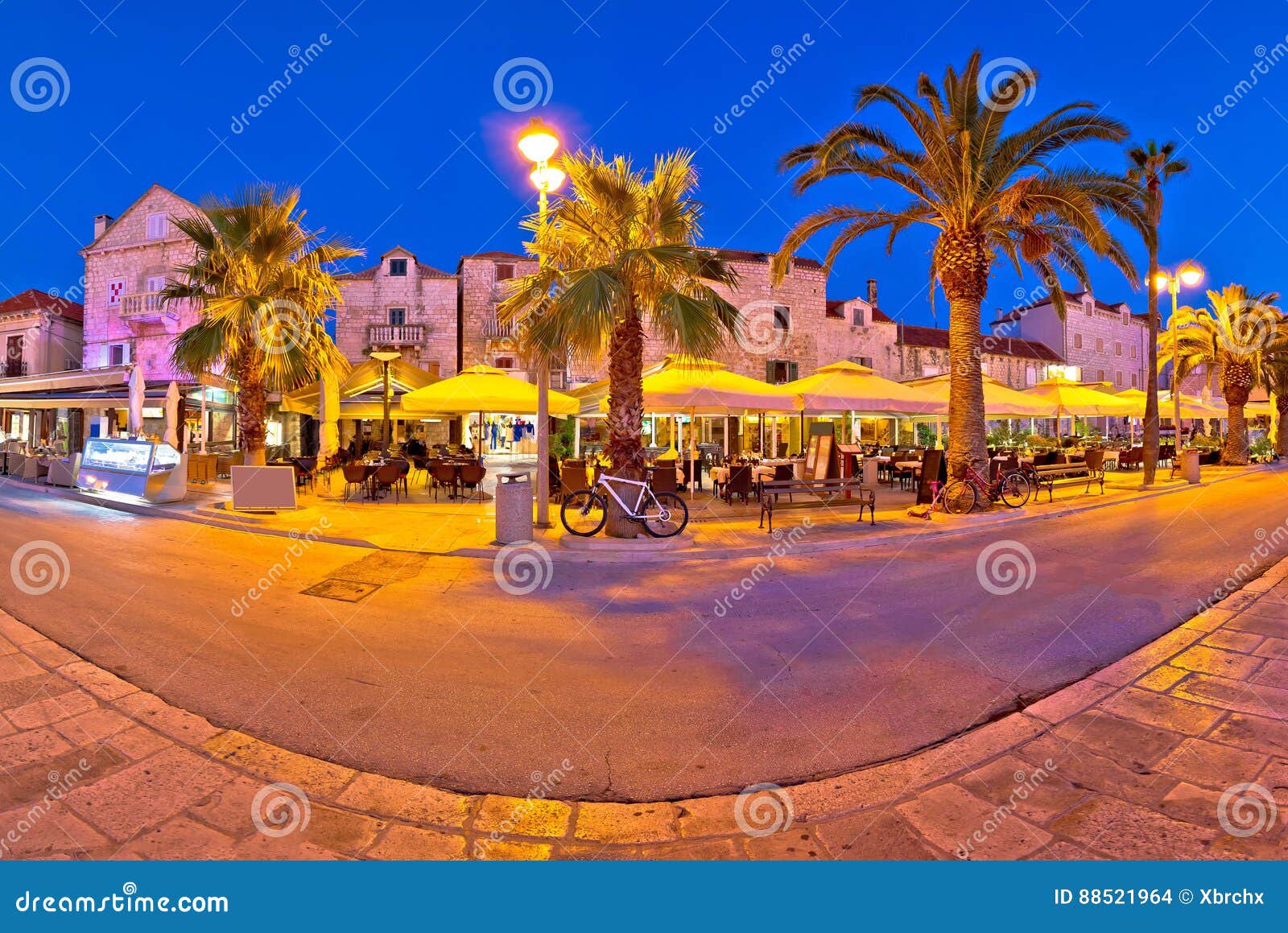 Supetar Waterfront Evening Panoramic View Stock Photo - Image of ...