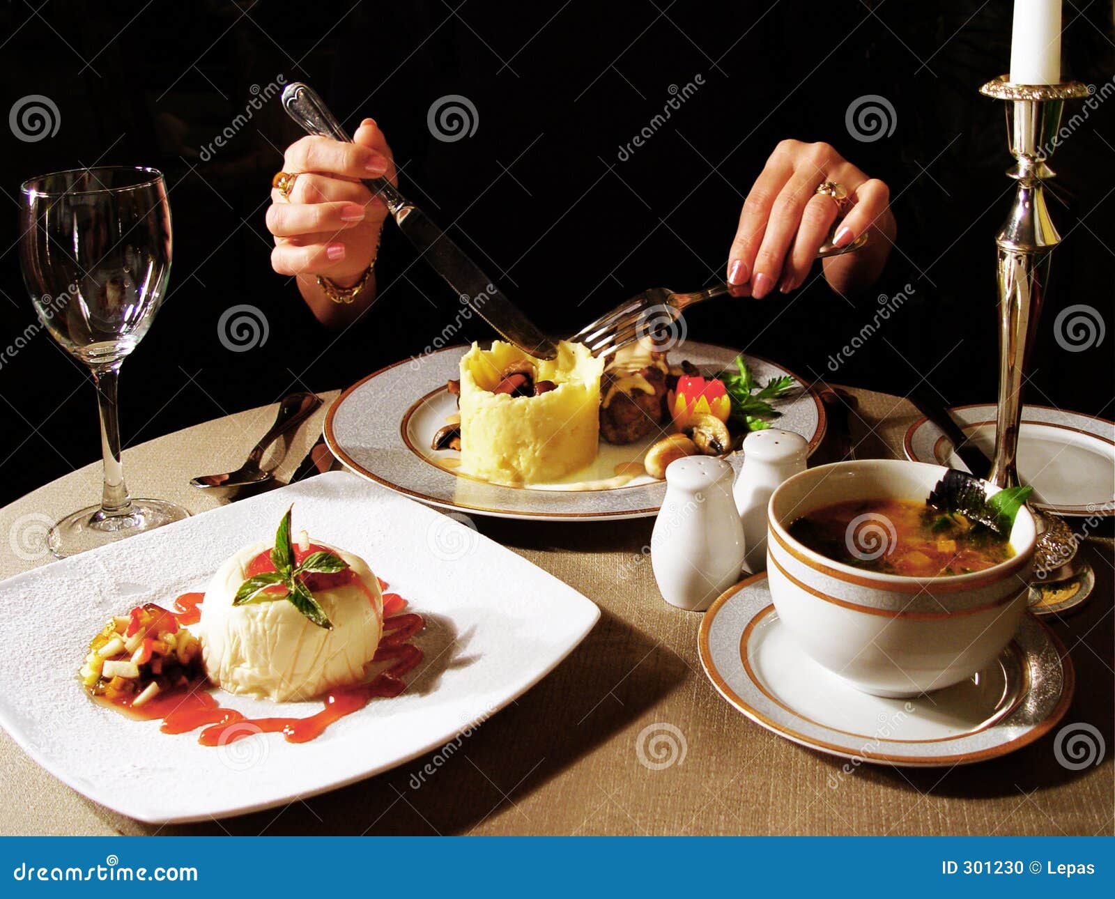 Supper stock photo. Image of soup, dish, food, candles - 301230