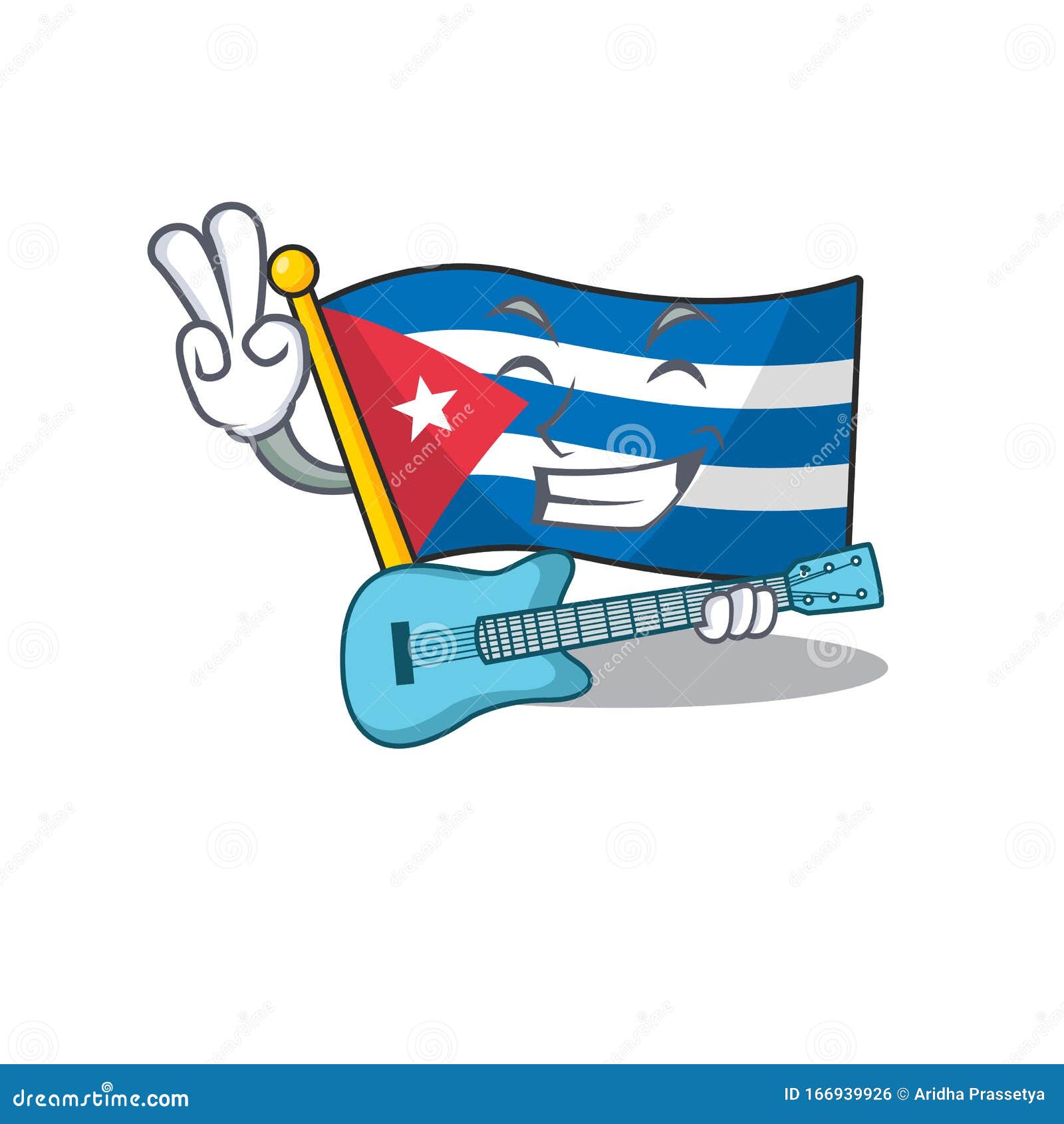 Supper Cool Flag Cuba Scroll Cartoon Performance with Guitar Stock ...
