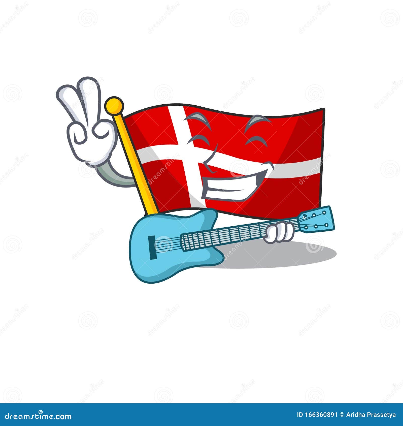 Supper Cool Flag Denmark Cartoon Character Performance with Guitar ...