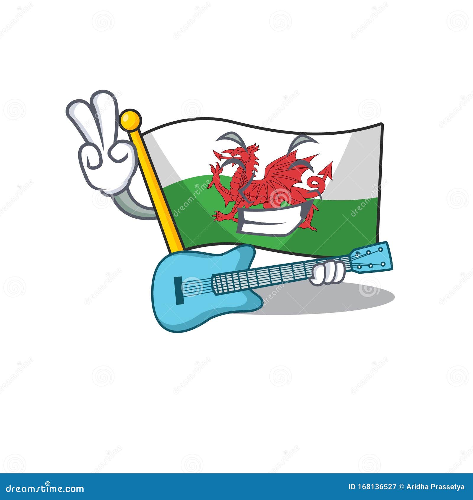 Supper Cool Flag Wales Scroll Cartoon Performance with Guitar Stock ...